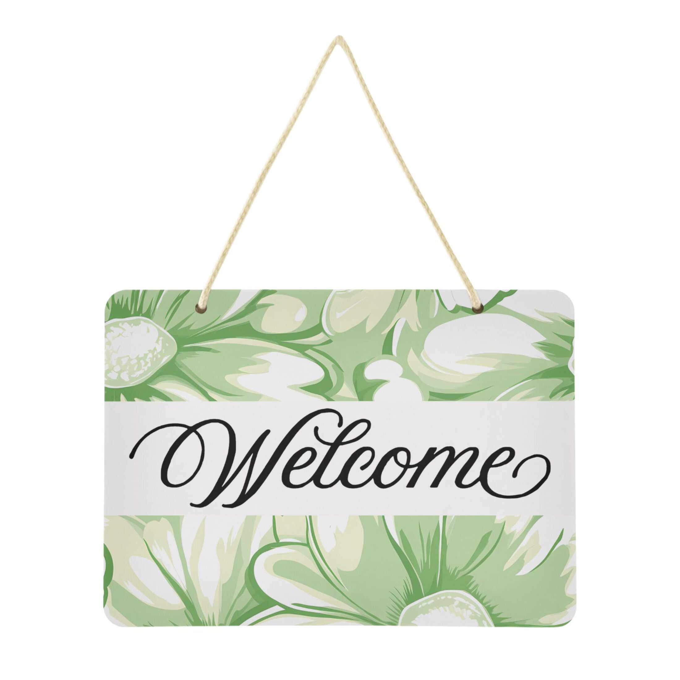 Retro White Green Flowers Welcome Sign Front Door PVC 14x10 inch Hanger ...