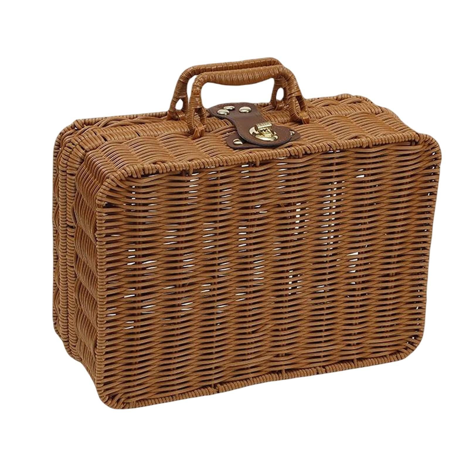 Retro Wicker Suitcase Woven Wicker Storage Basket Vintage Rattan Case ...