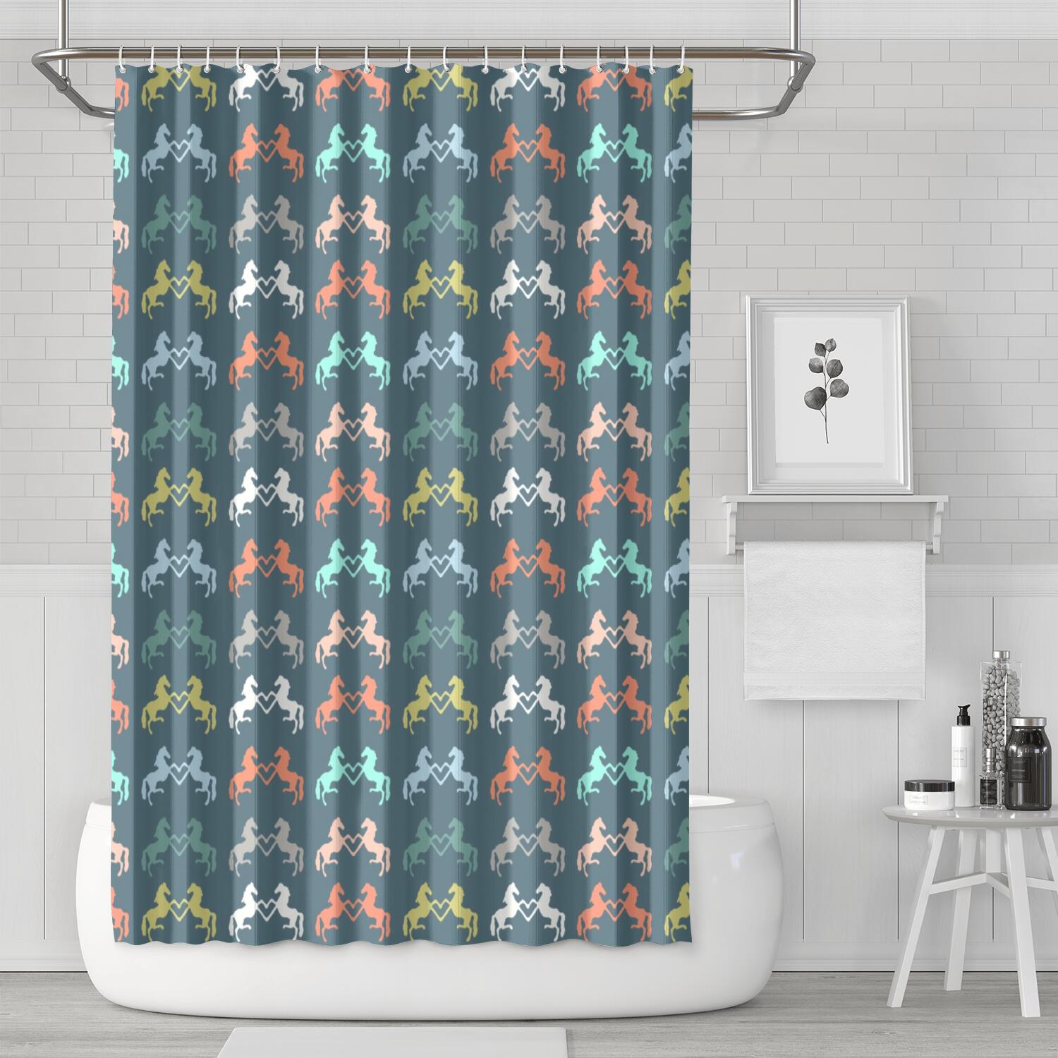 Retro Wild Horse & Flower Print Shower Curtain - 72x72 Inch Fade ...