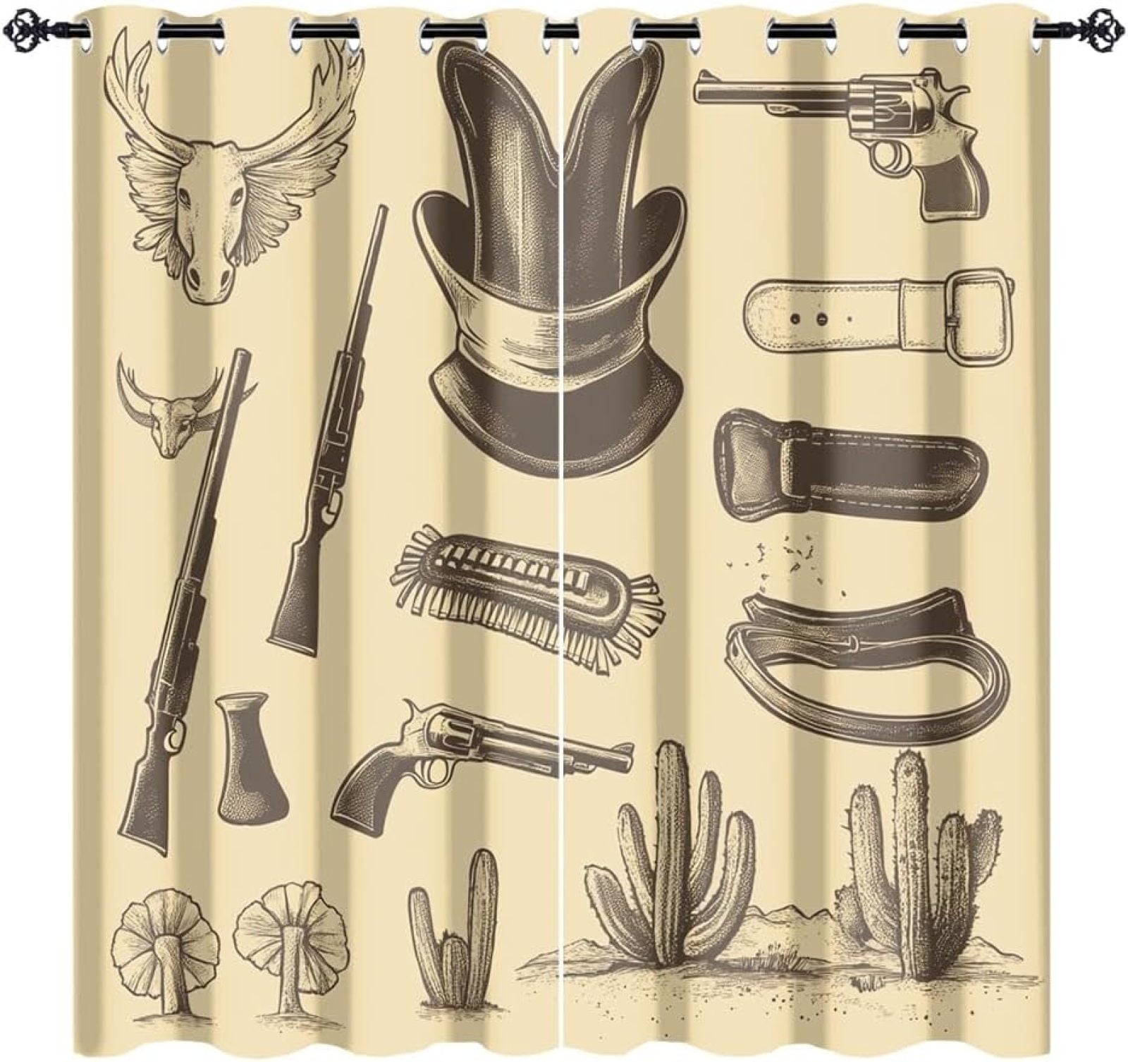 Retro Wild West Cowboy Blackout Curtain Vintage Cowboy Hat Boots Horse ...