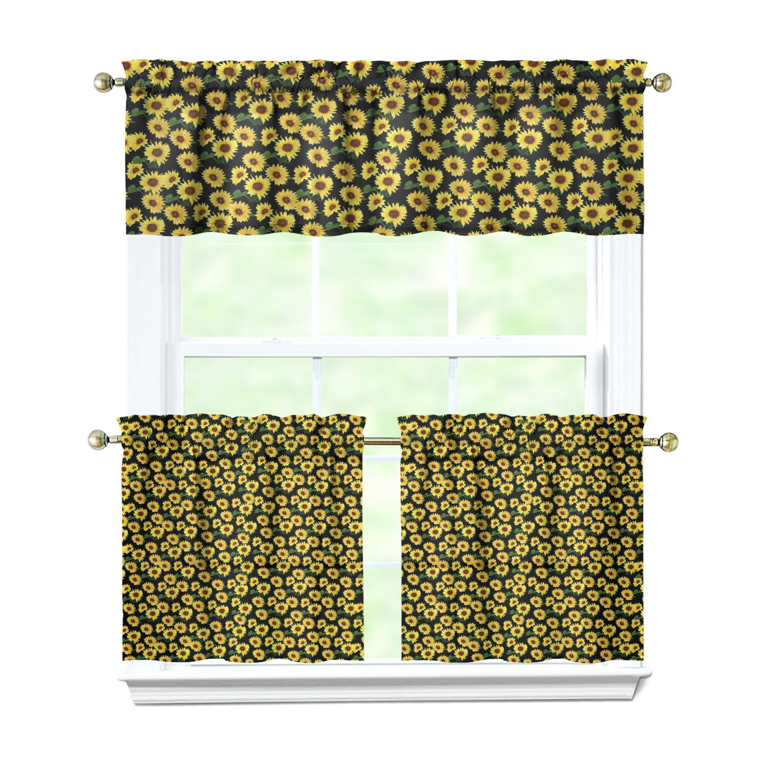 Retro Wildflower Curtains 24 Inch - 3 Panel Rustic Farmhouse Kitchen ...