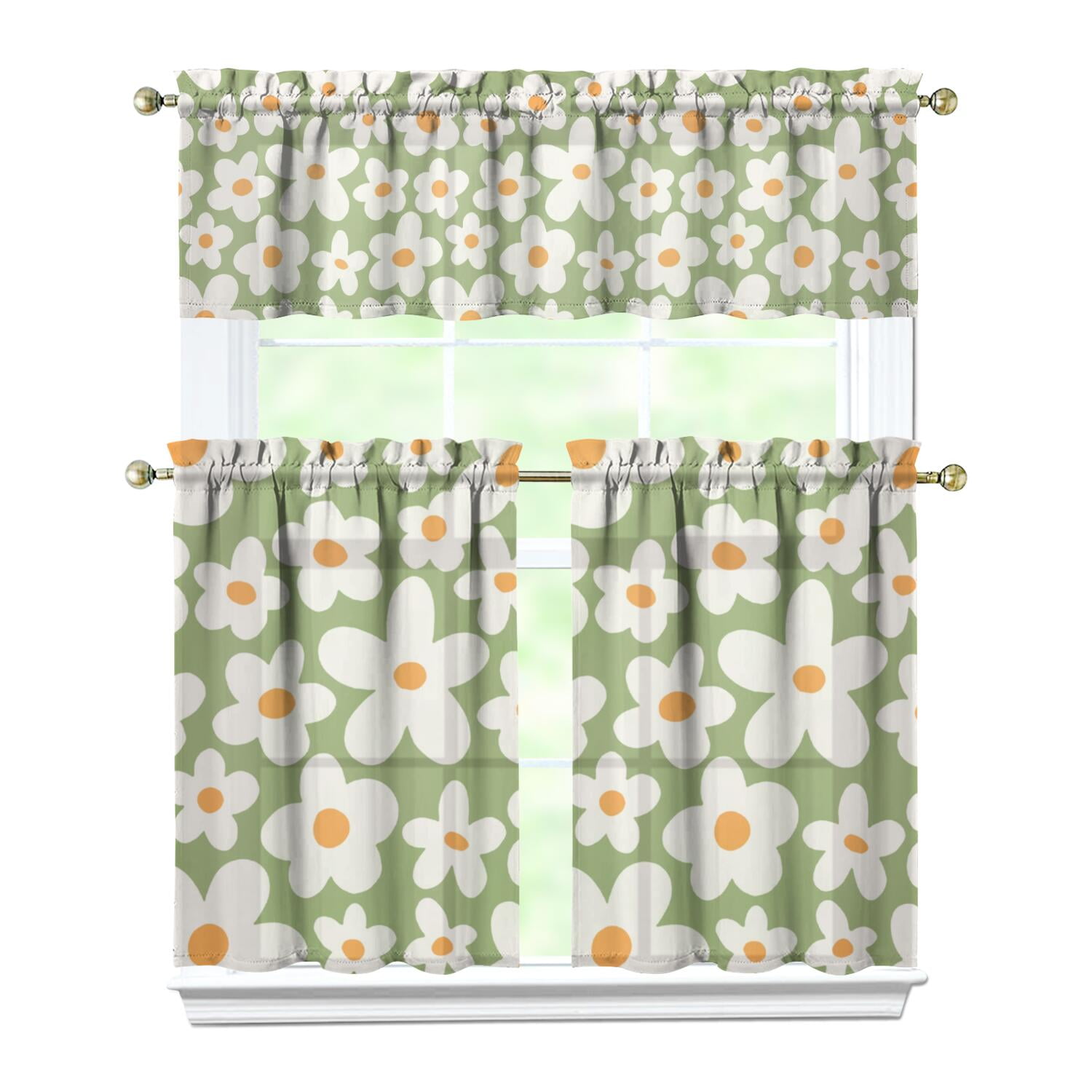Retro Wildflower Curtains 36 Inch - 3 Panel Rustic Farmhouse Kitchen ...