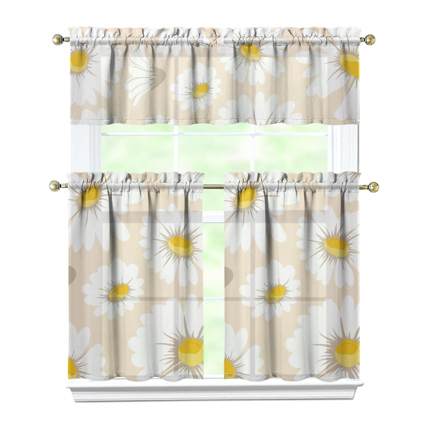 Retro Wildflower Curtains 36 Inch - 3 Panel Rustic Farmhouse Kitchen ...