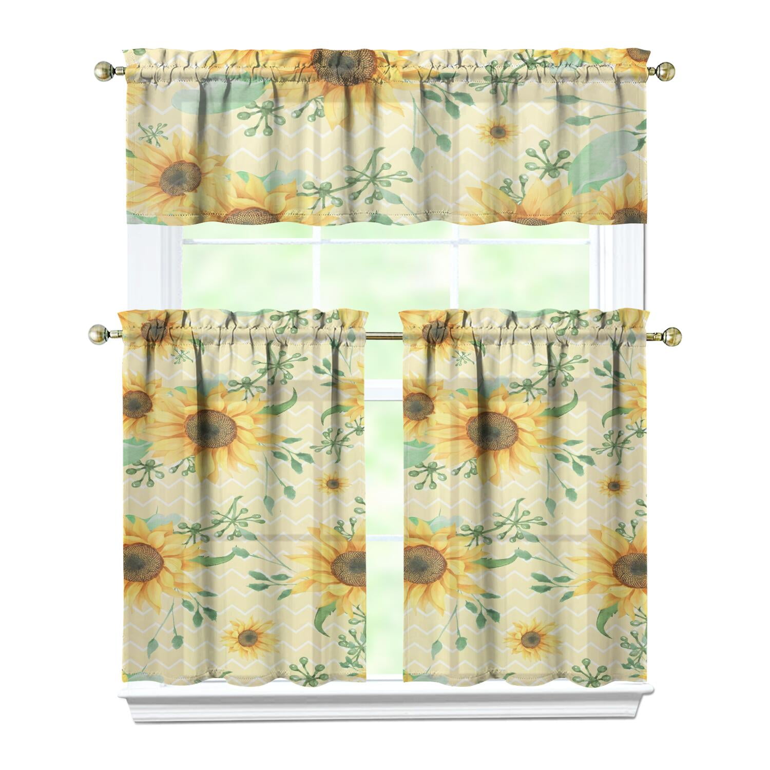 Retro Wildflower Curtains 36 Inch - 3 Panel Rustic Farmhouse Kitchen ...