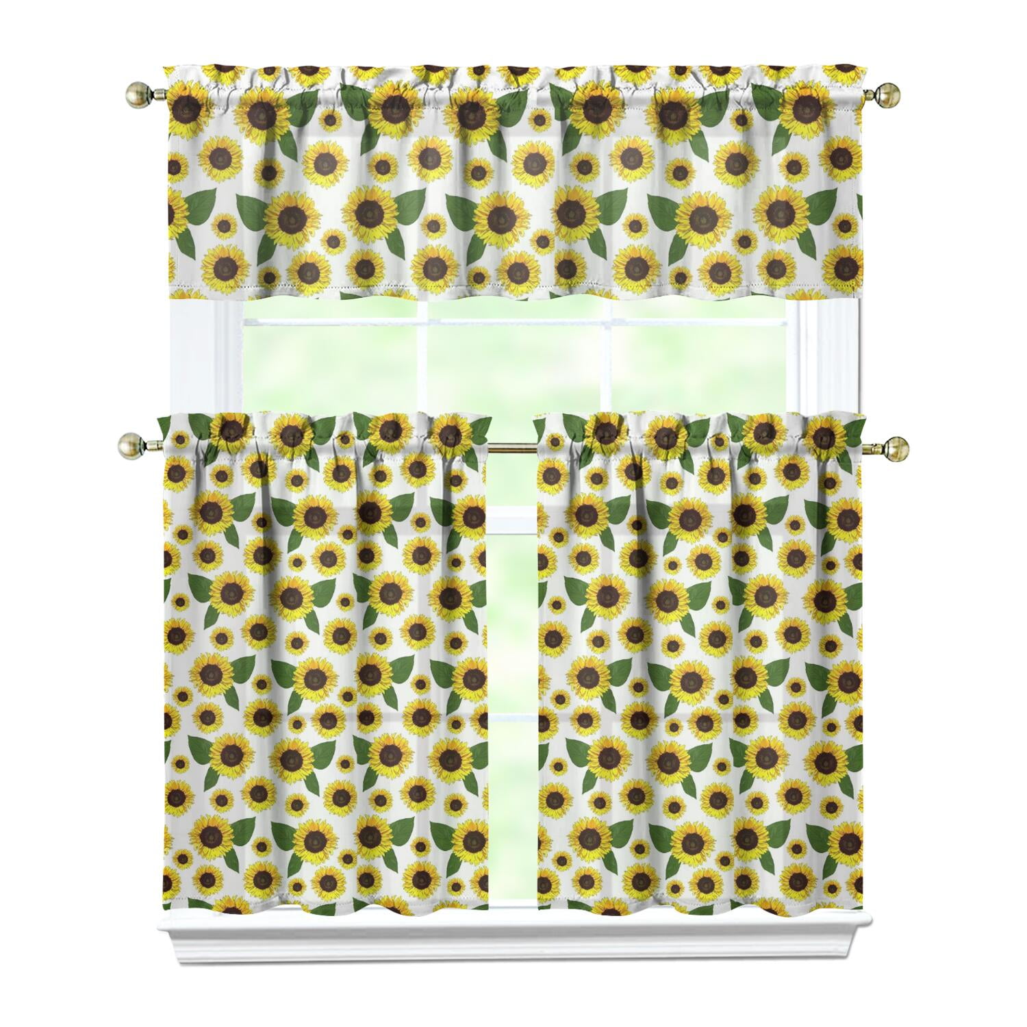 Retro Wildflower Curtains 36 Inch - 3 Panel Rustic Farmhouse Kitchen ...