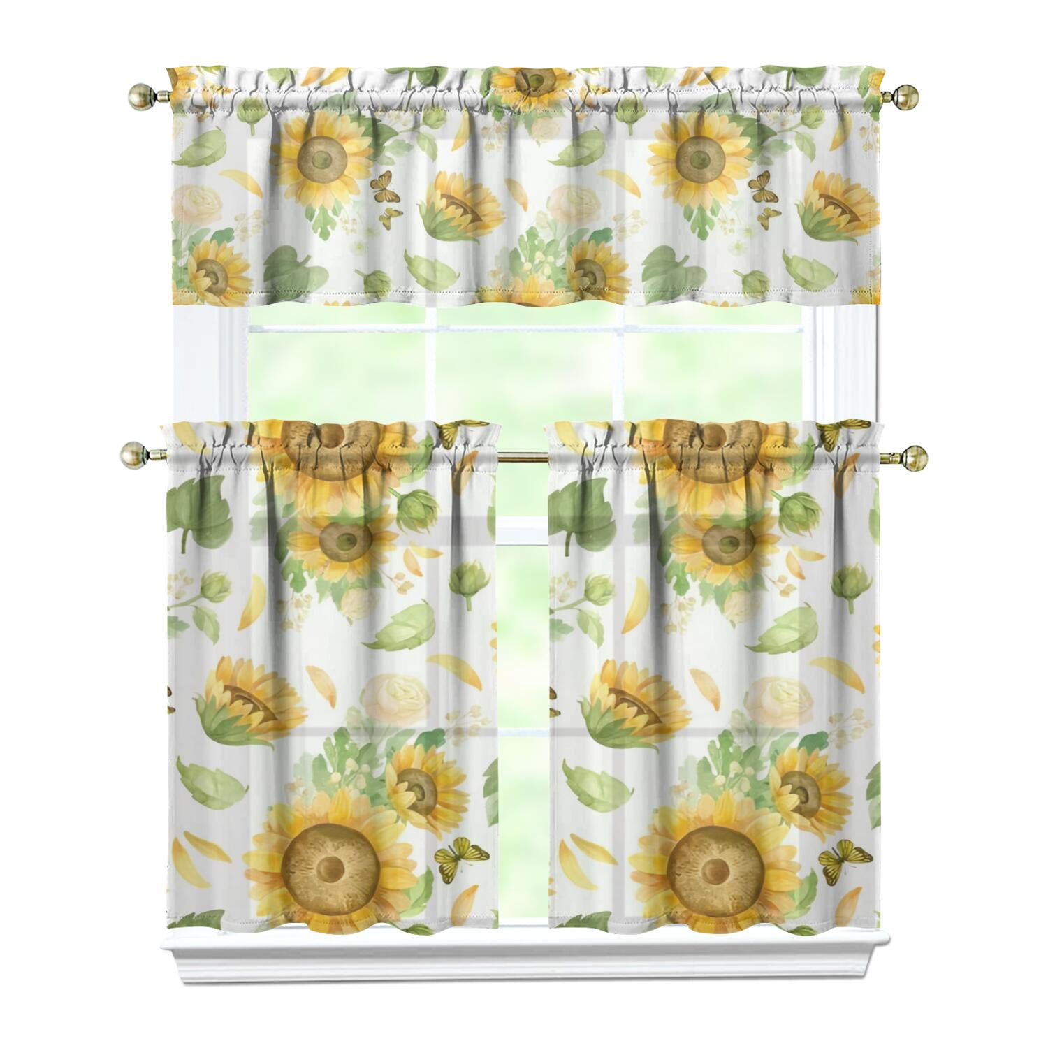 Retro Wildflower Curtains 36 Inch - 3 Panel Rustic Farmhouse Kitchen ...