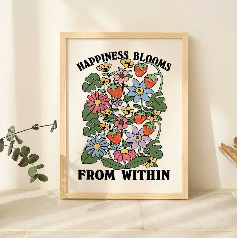 Retro Wildflower Wall Art, Botanical Flower Market Poster, Colorful ...