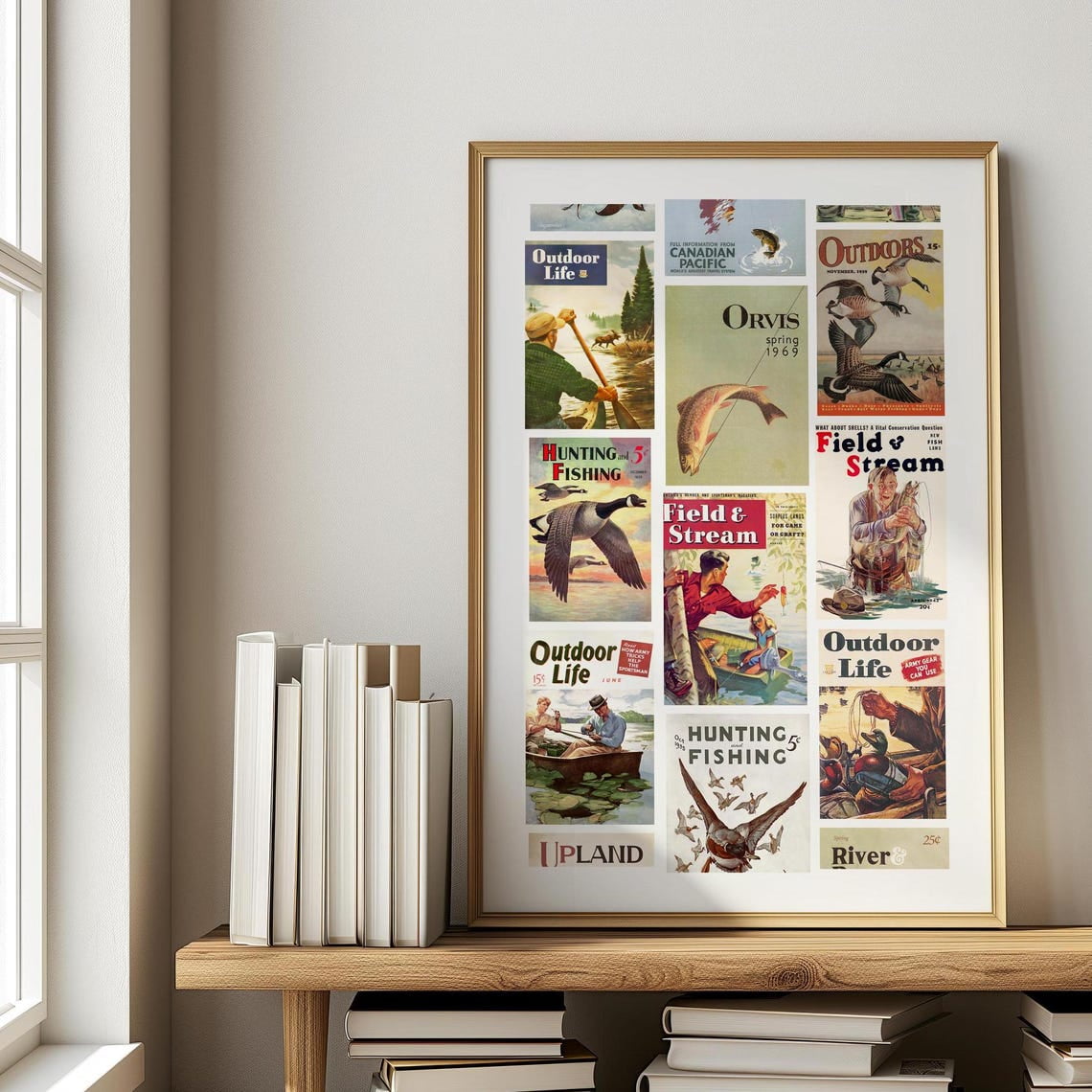 Retro Wildlife Collage Hunting + Fishing Art Poster Wildlife Wall Print ...