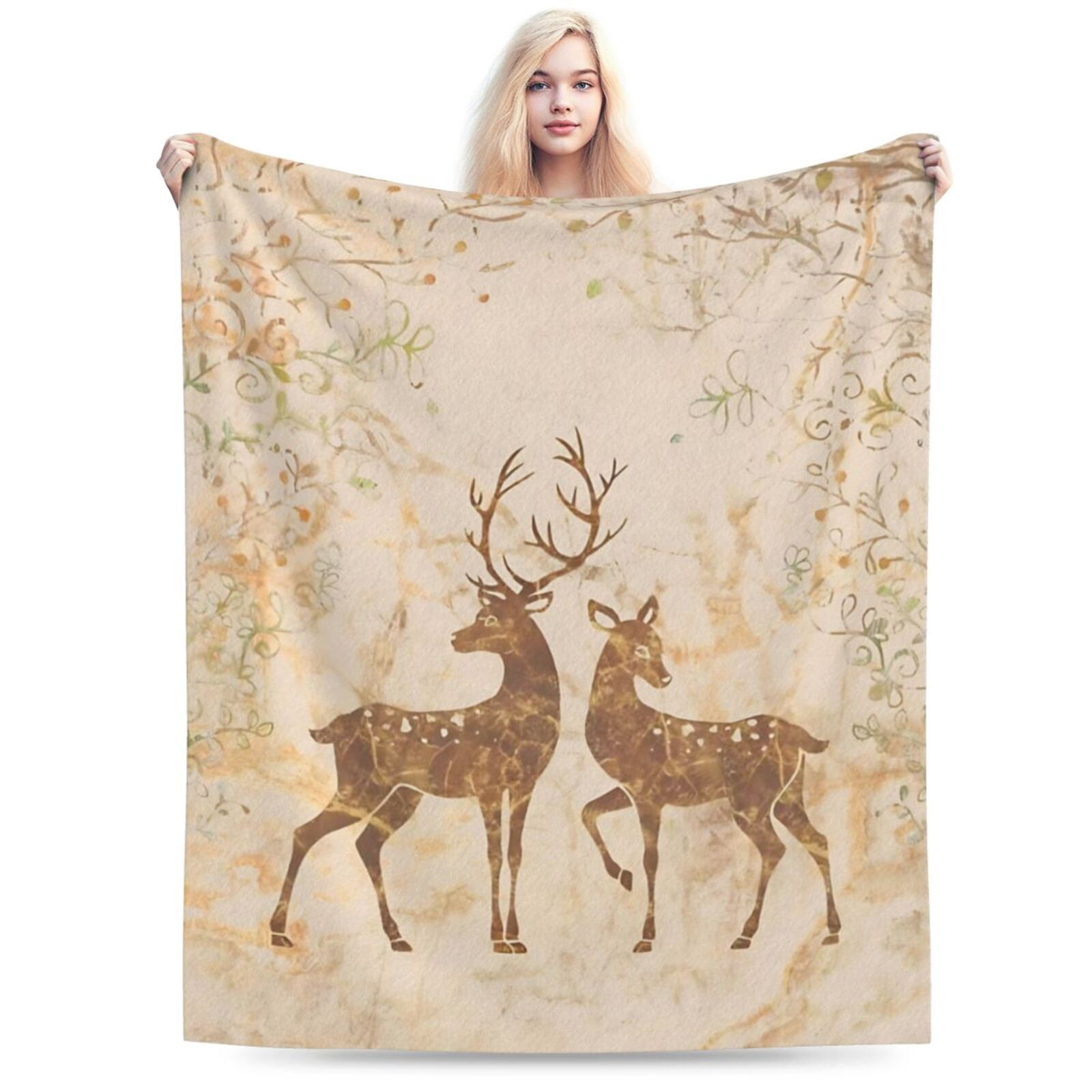 Retro Wildlife Elk Deers Fleece Throw Blanket for living room and ...