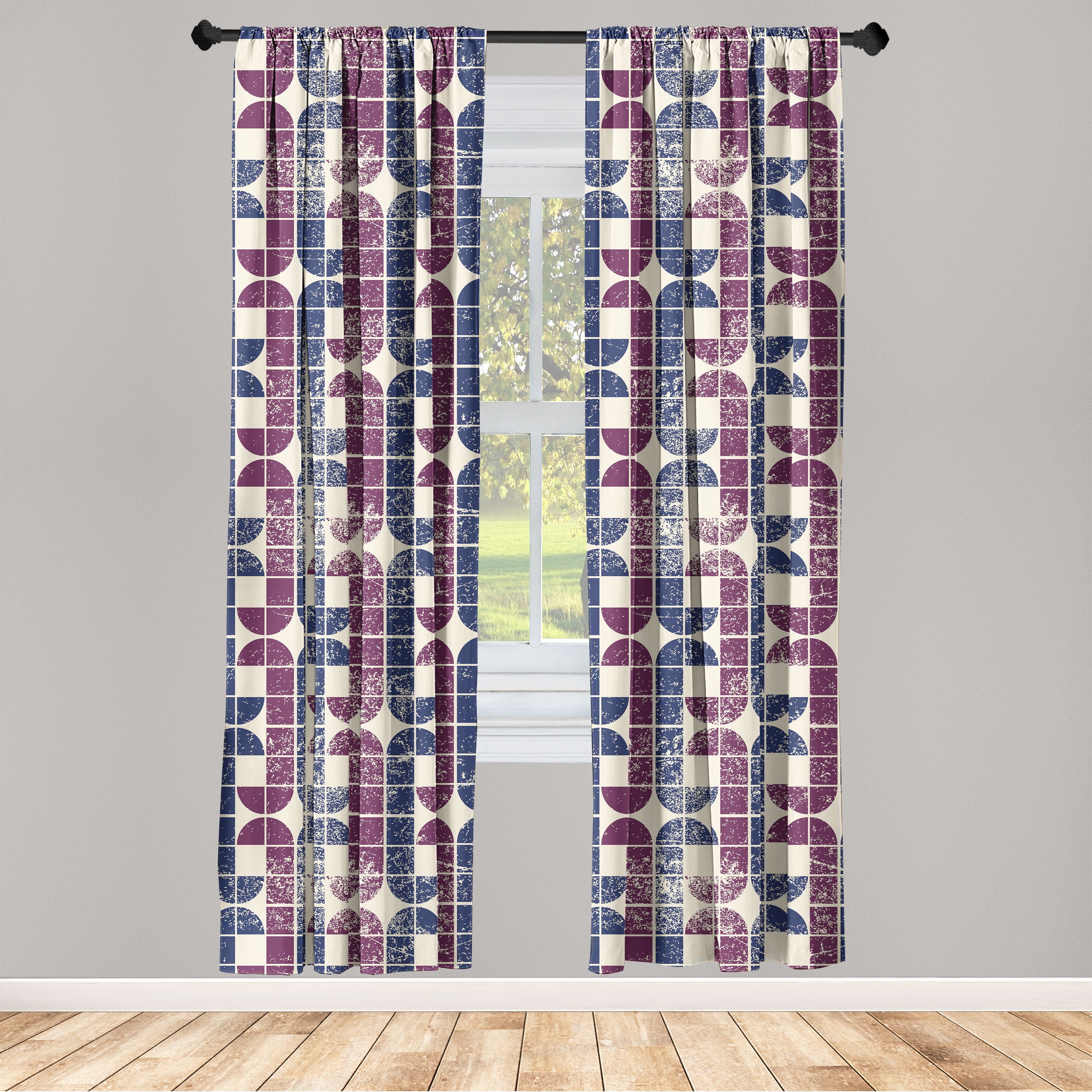 Retro Window Curtains, Geometric Abstract Boho Grunge Ornamental ...