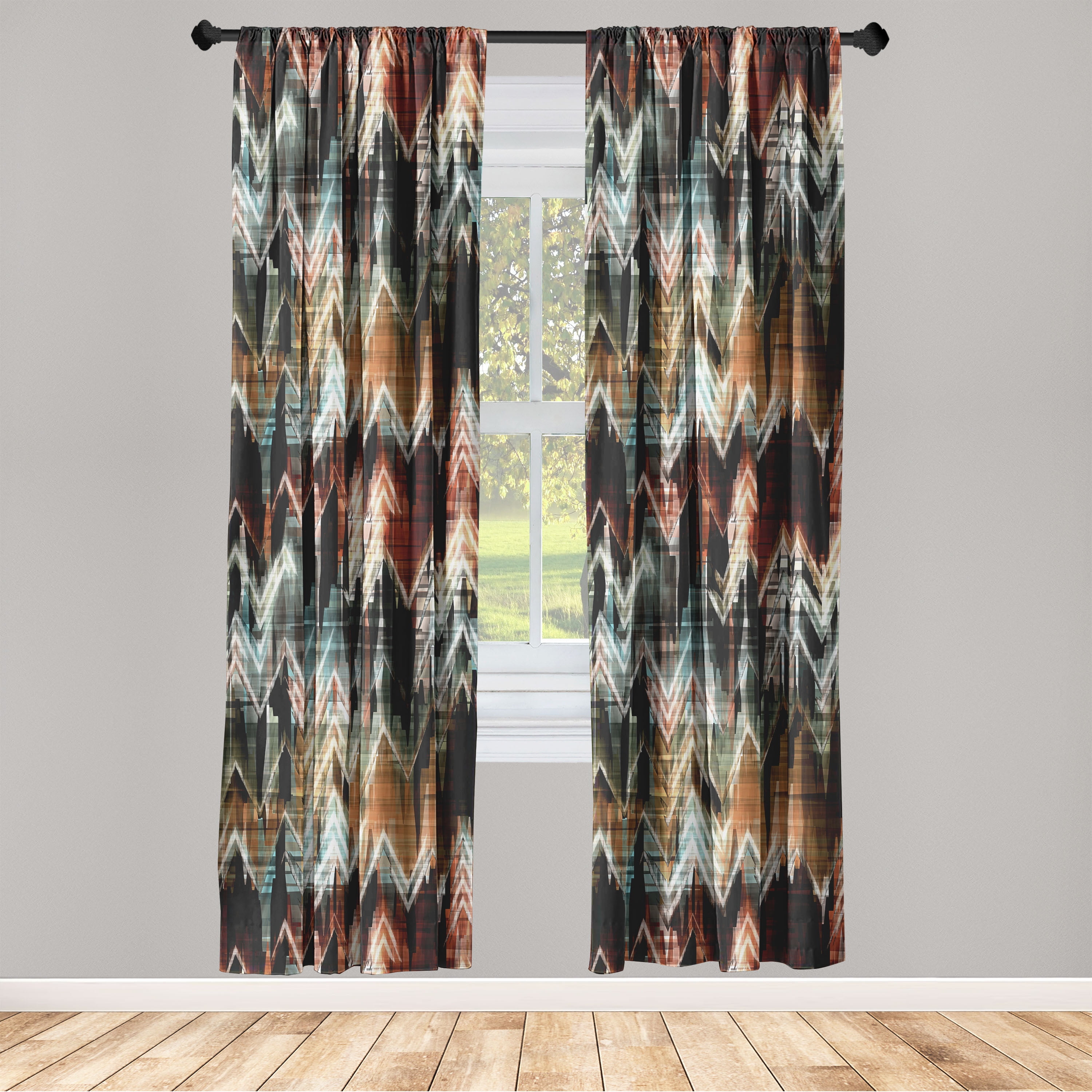 Retro Window Curtains, Grunge Zigzag Pattern Fashion Theme Geometric ...