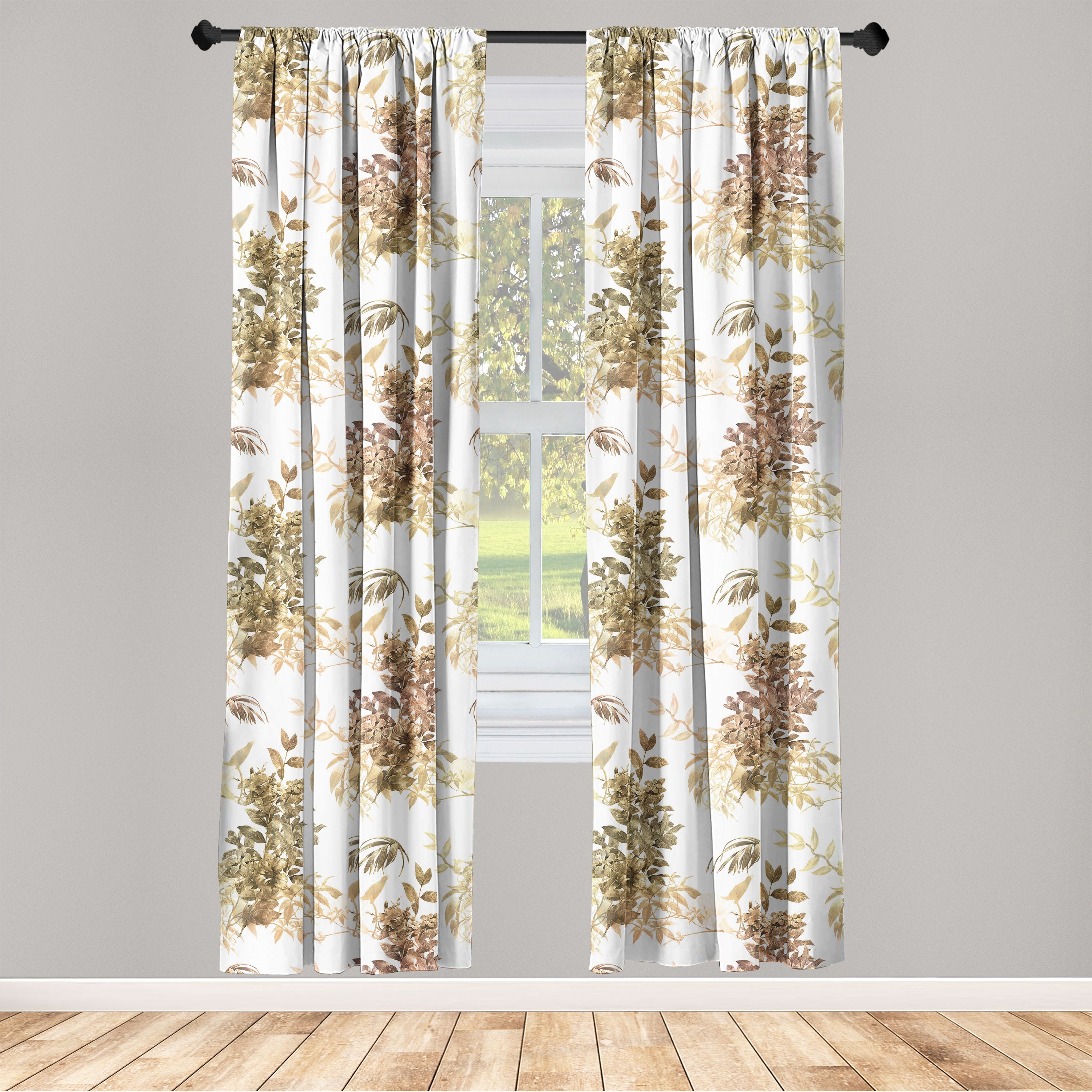 Retro Window Curtains, Nostalgic Botanical Repetitive Pattern of Leaves ...