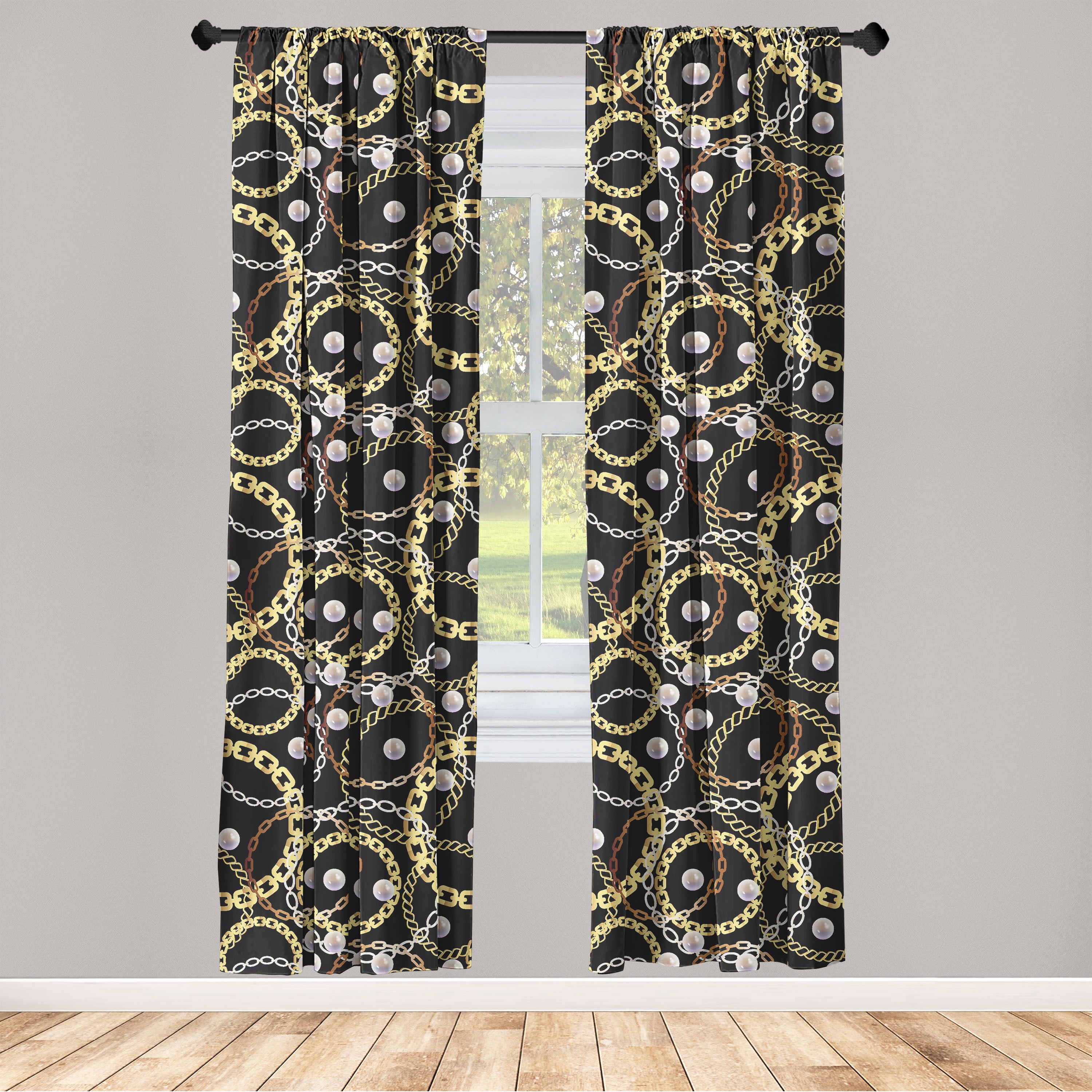 Retro Window Curtains, Nostalgic Fashion Themed Pattern of Chain ...