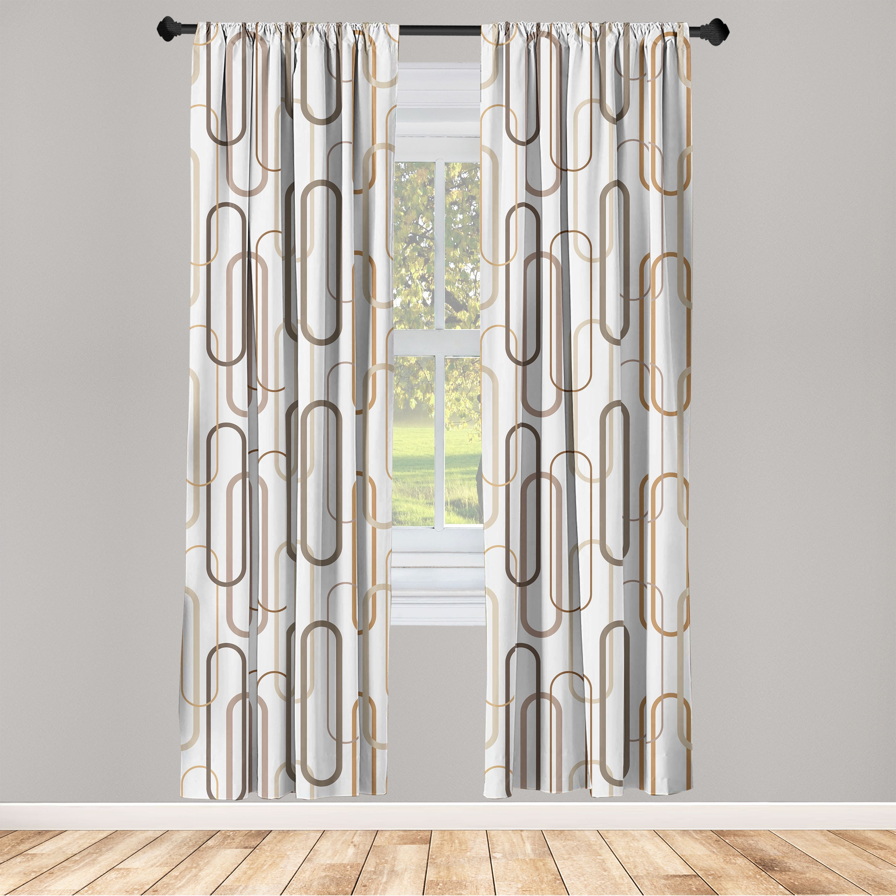 Retro Window Curtains, Oval Forms Interlacing and Minimal Design Print ...