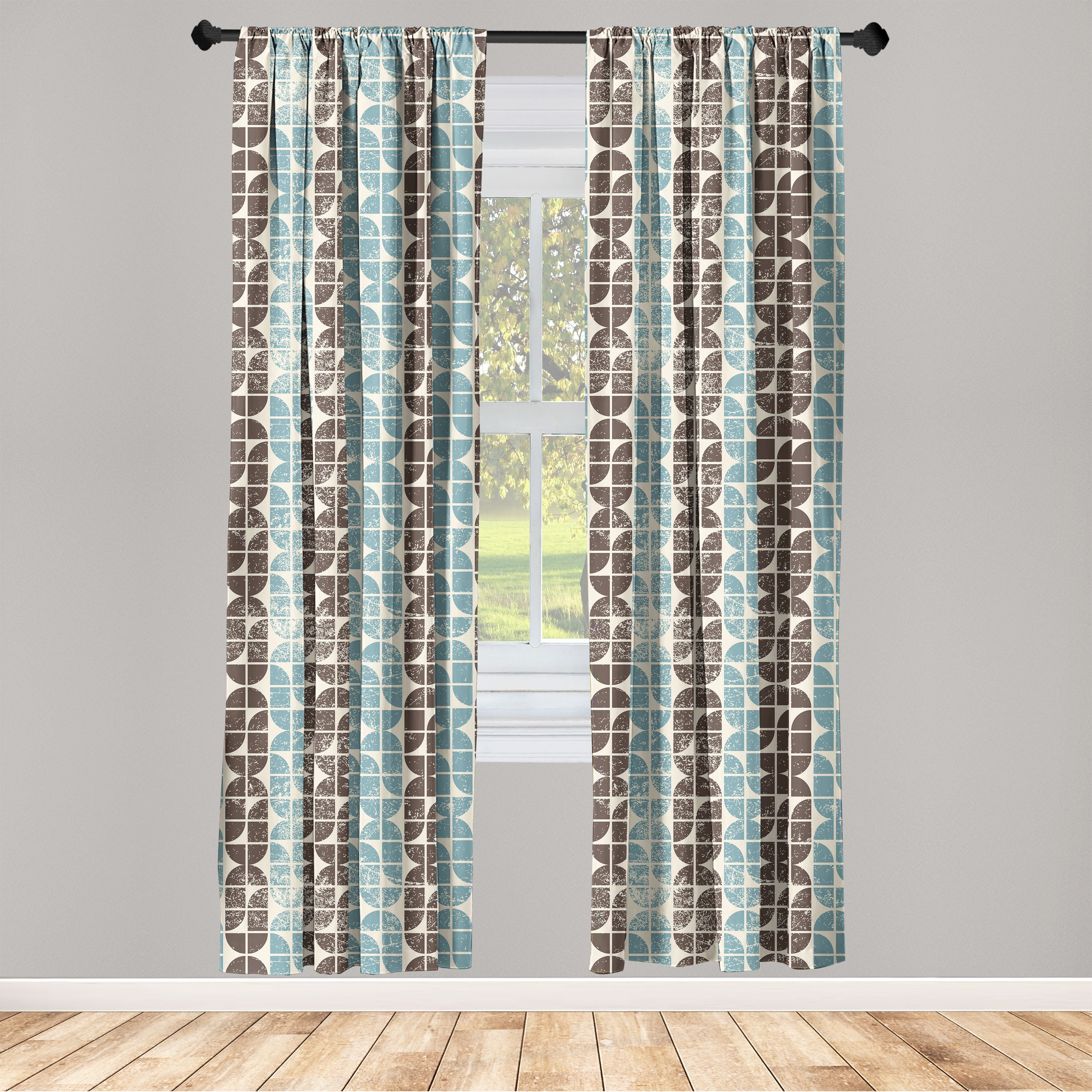 Retro Window Curtains, Semicircle and Square Shapes with Grunge Scratch ...
