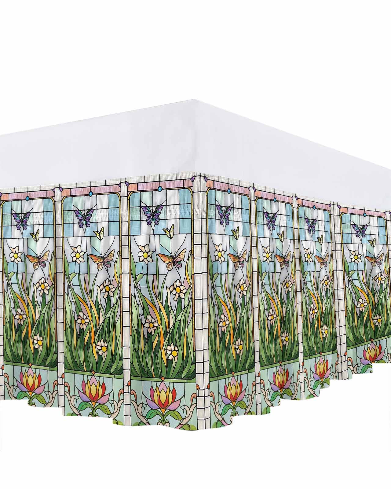 Retro Window Flowering Ruffle Bed Skirt California King Size Colorful ...