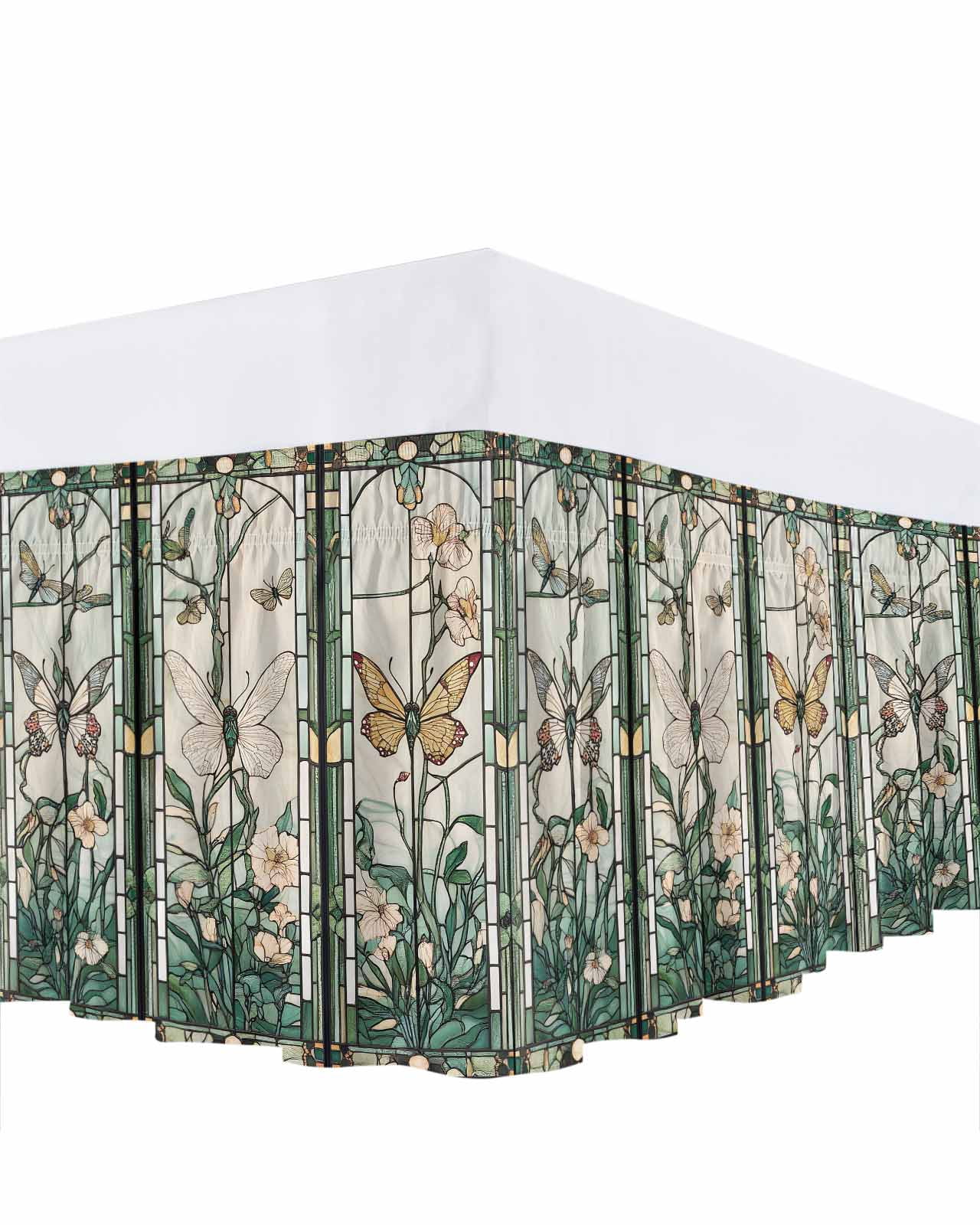 Retro Window Flowering Ruffle Bed Skirt California King Size Green ...