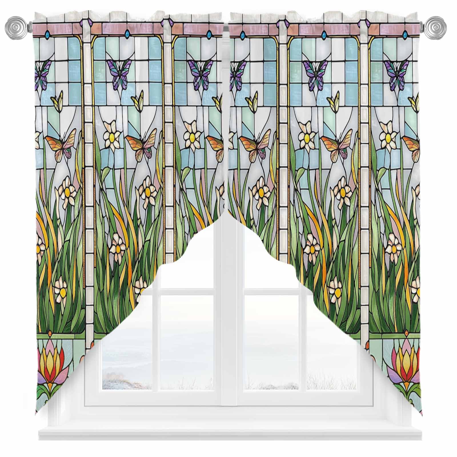Retro Window Flowering Swag Valances for Windows 2 Pack Colorful Floral ...
