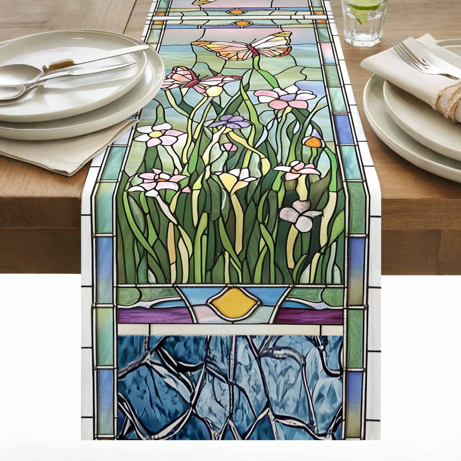 Retro Window Flowering Table Runner 13x48 inch Colorful Floral ...