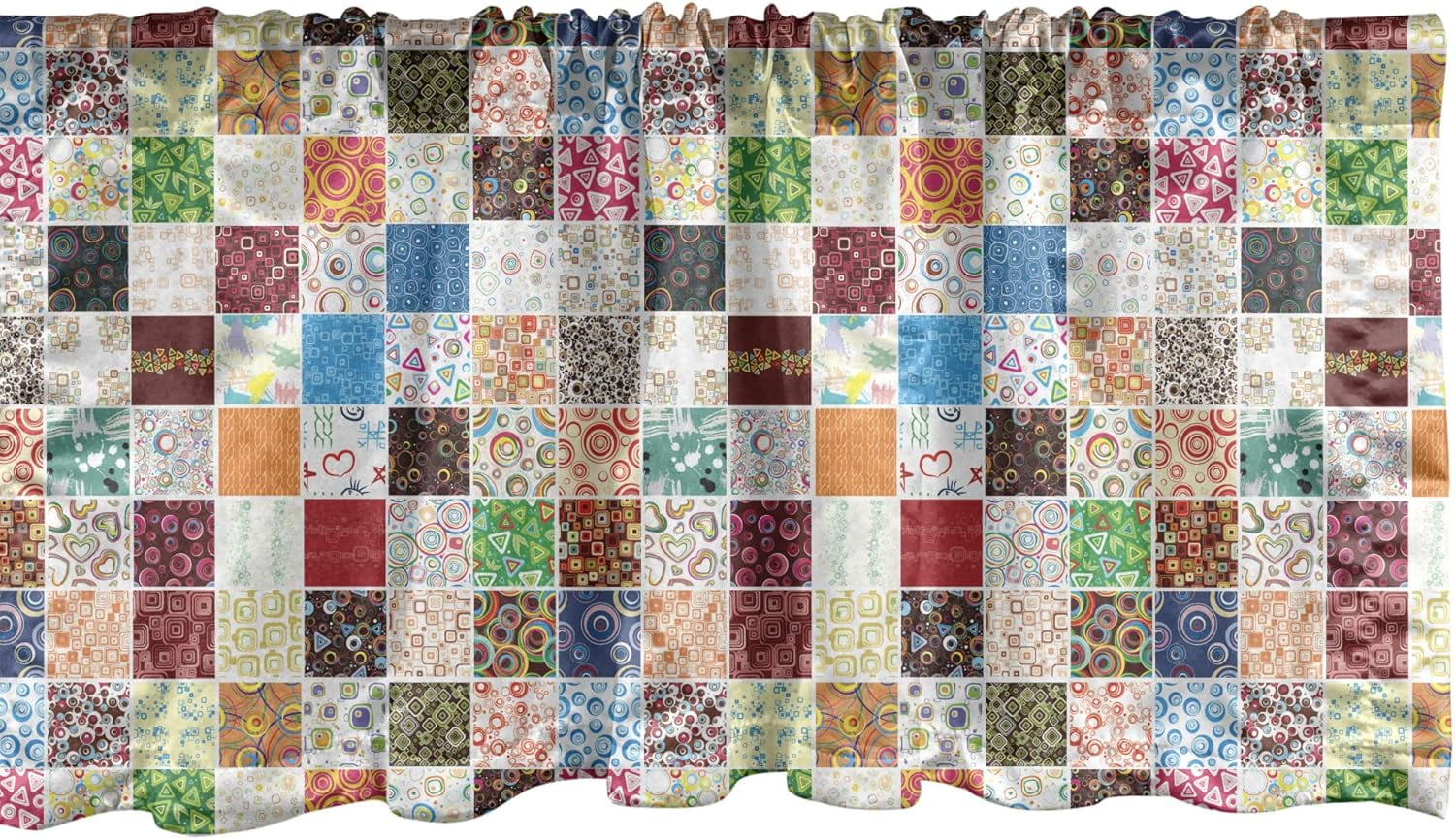 Retro Window Valance Pack of 2, Big Patchwork of Different Patterns ...
