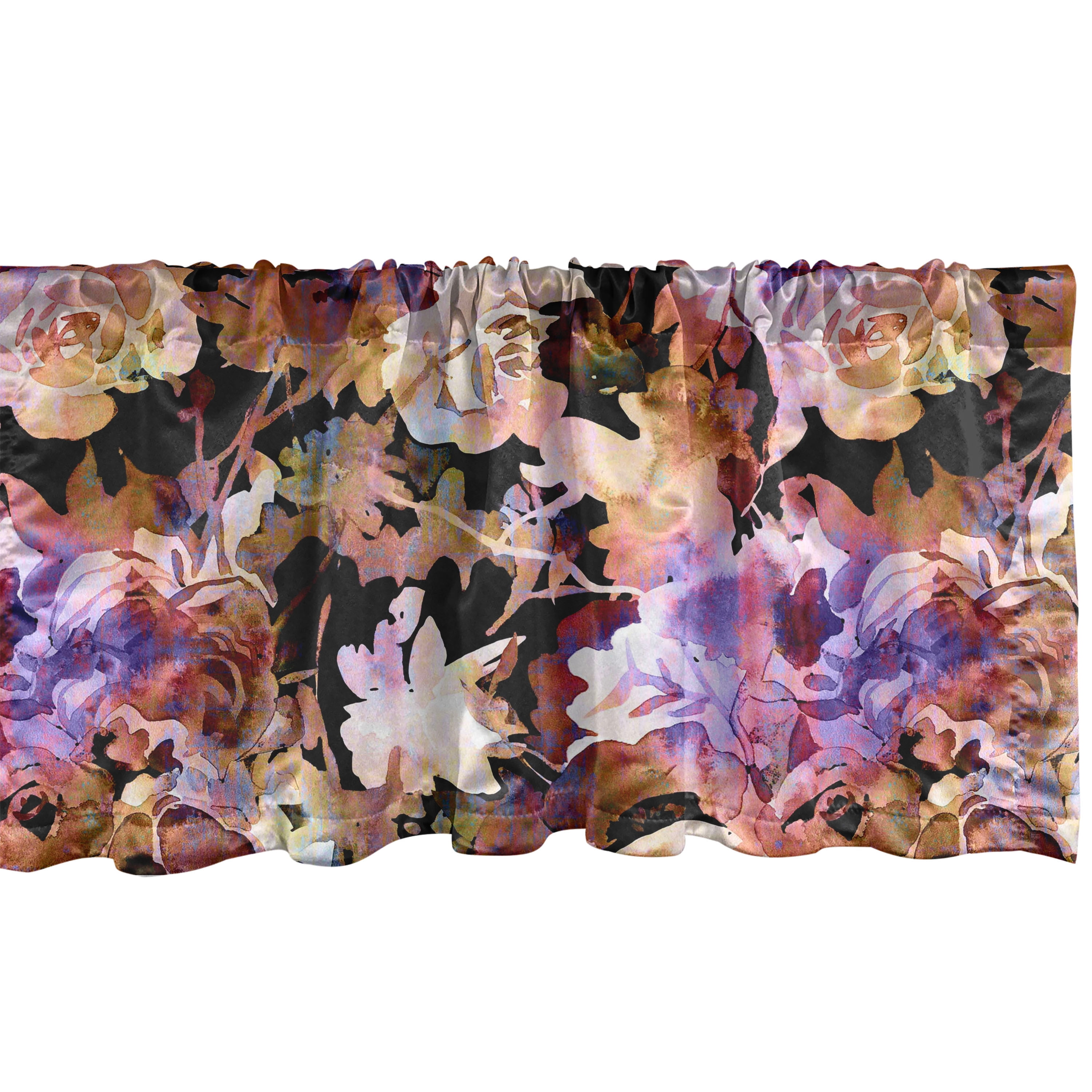Retro Window Valance, Vintage Floral Pattern of Watercolor Design Macro ...