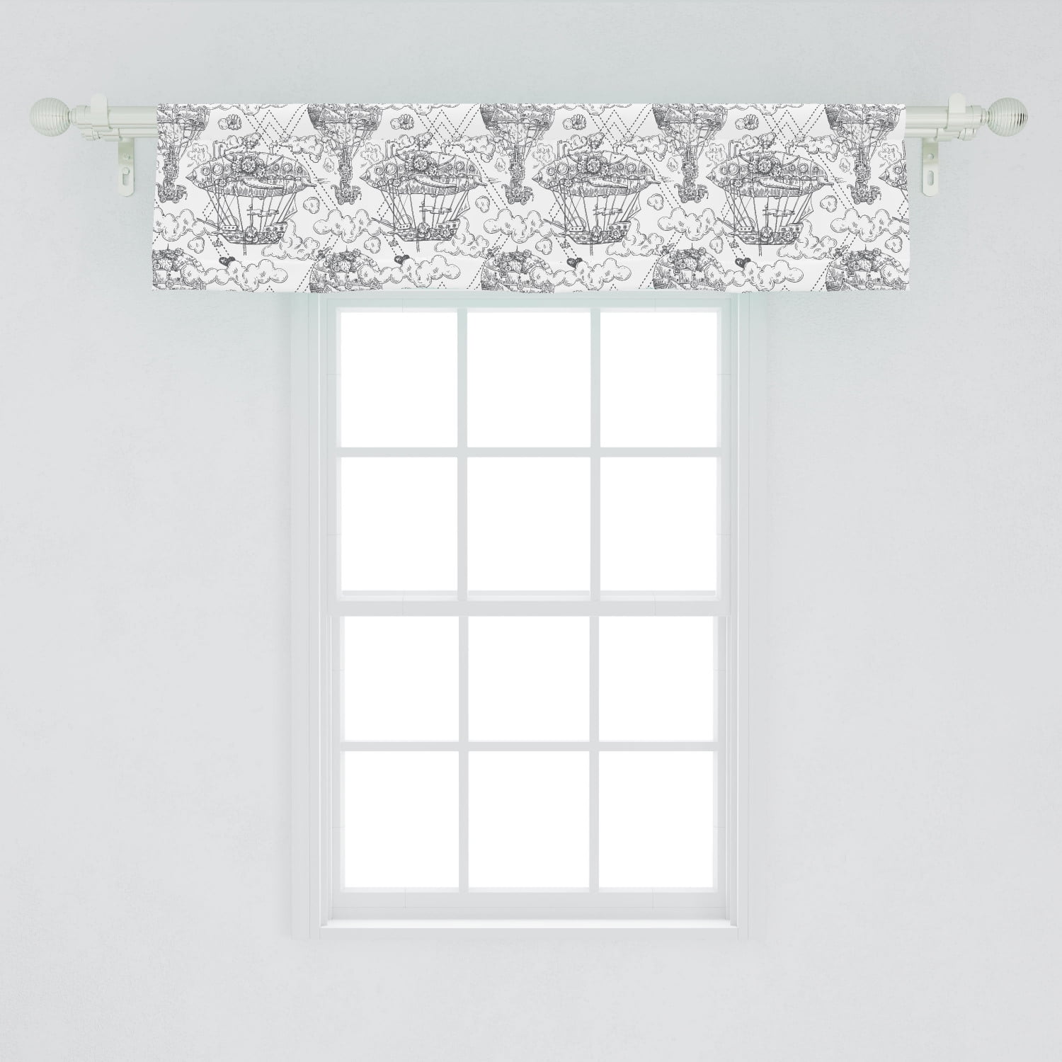 Retro Window Valance, Vintage Hot Air Balloon Aircraft with Industrial ...