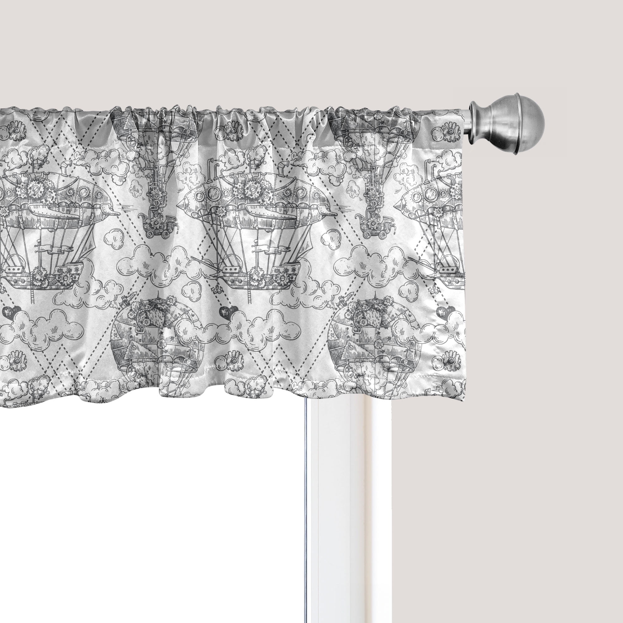 Retro Window Valance, Vintage Hot Air Balloon Aircraft with Industrial ...