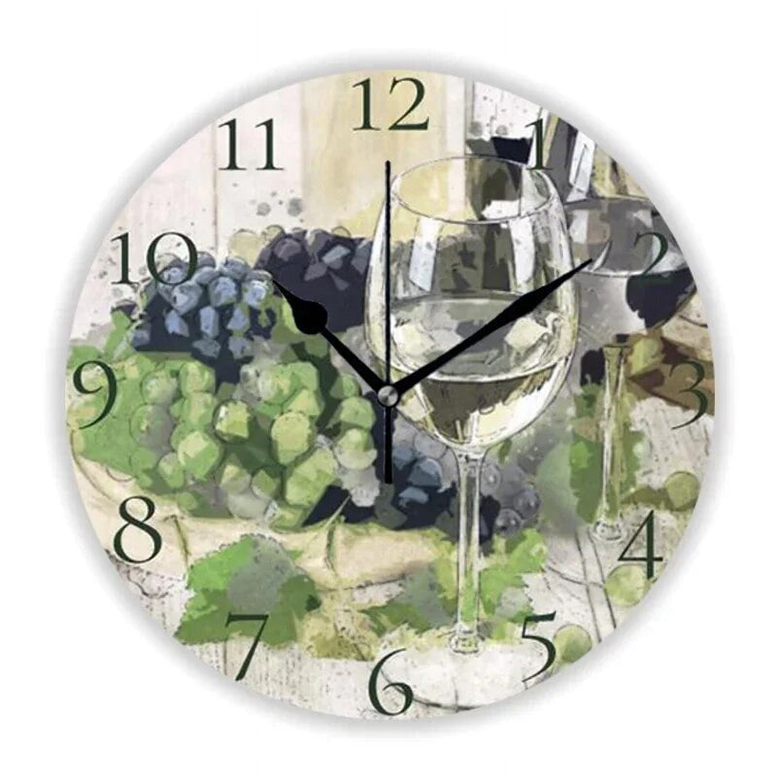 Retro Wine Glasses Bottles Grapes Kitchen Wall Clock for Bar Modern ...