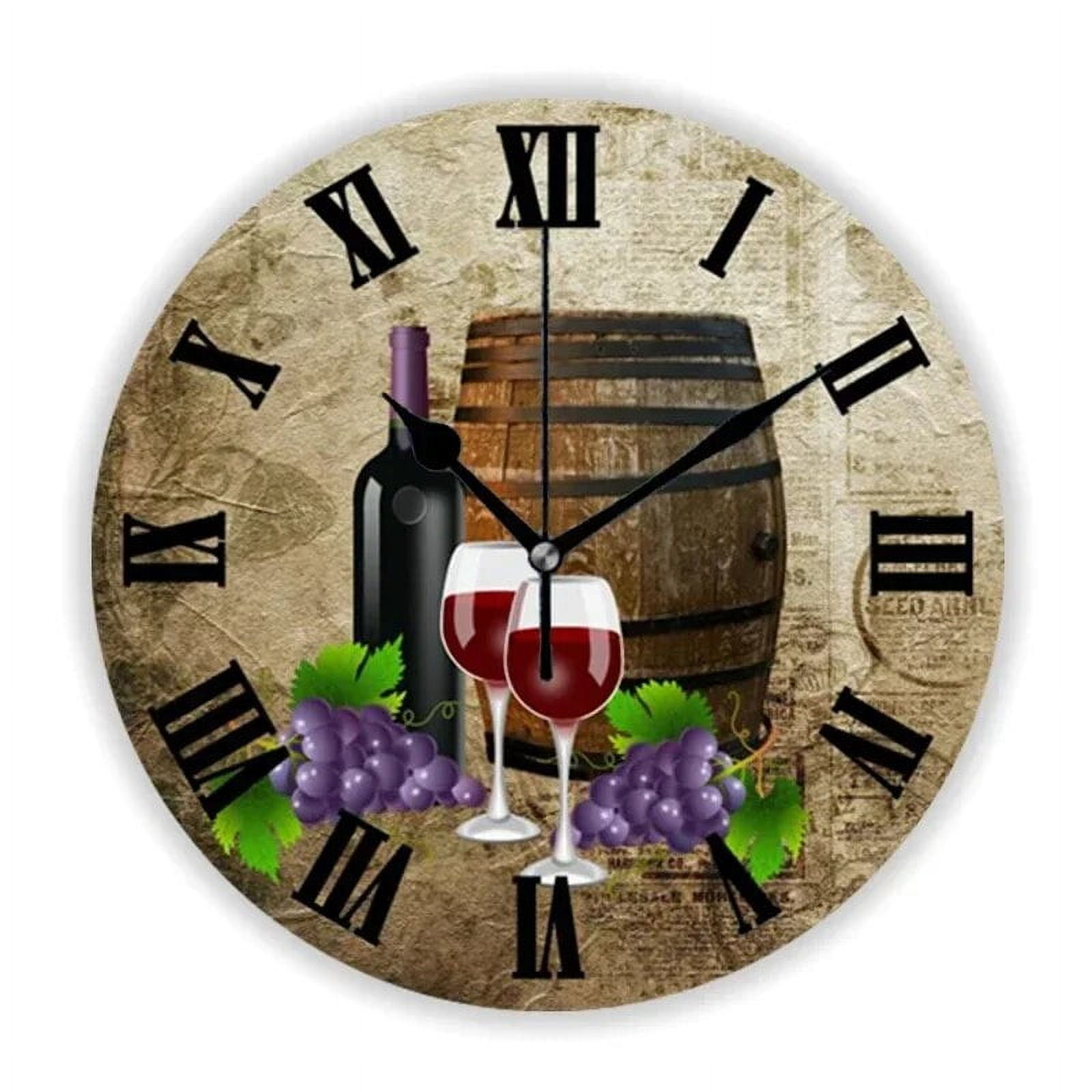Retro Wine Glasses Bottles Grapes Kitchen Wall Clock for Bar Modern ...