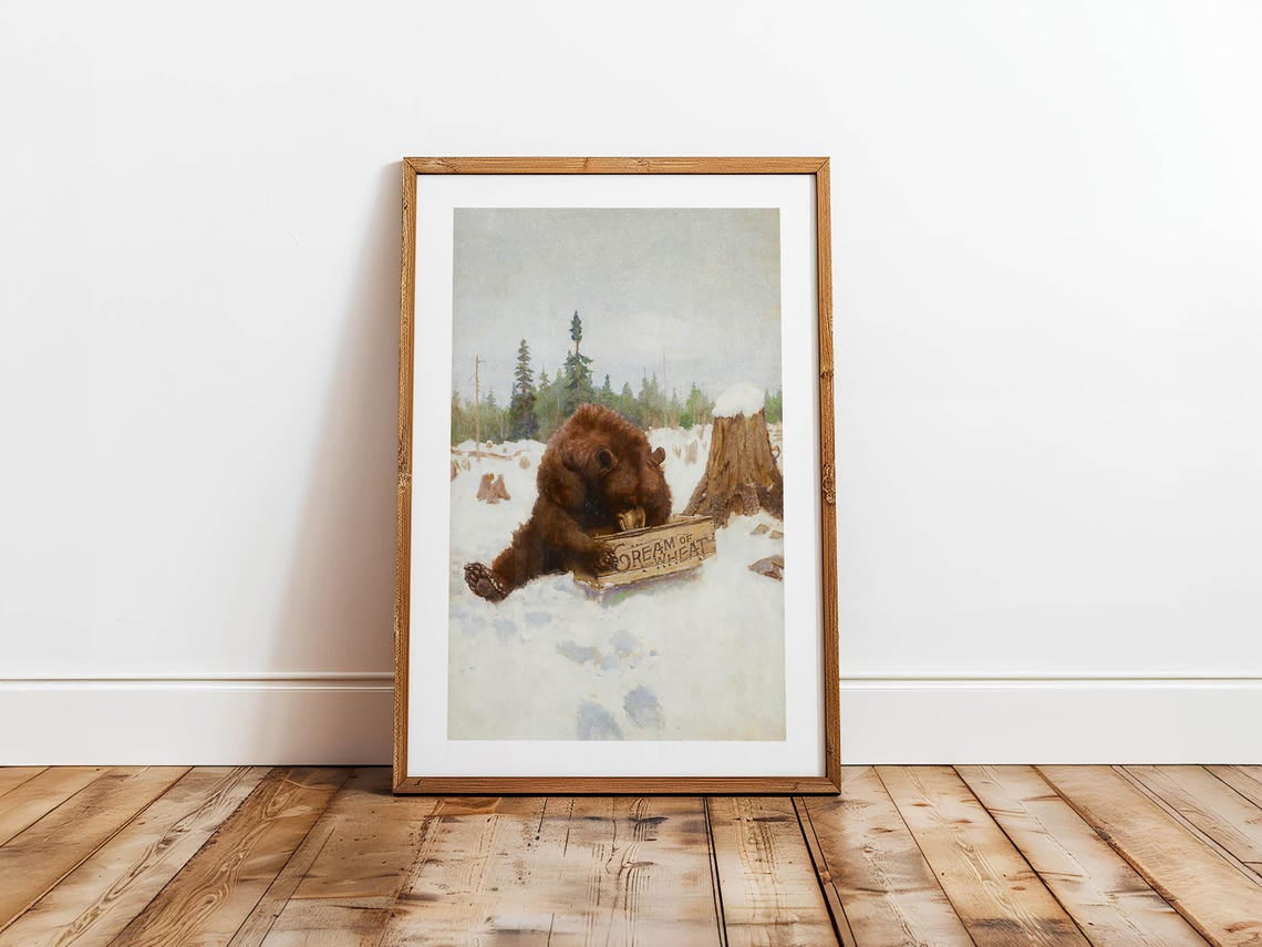Retro Winter Bear Cabin Wall Art, Stretched Canvas Size 16x24 - Walmart.com