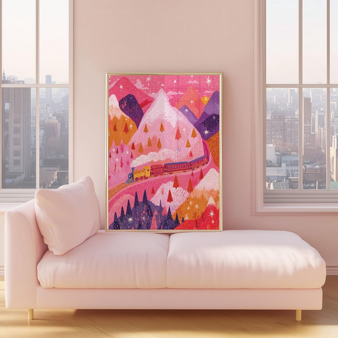 Retro Winter Festive Train Wall Art Polar Express Print Pink Winter ...