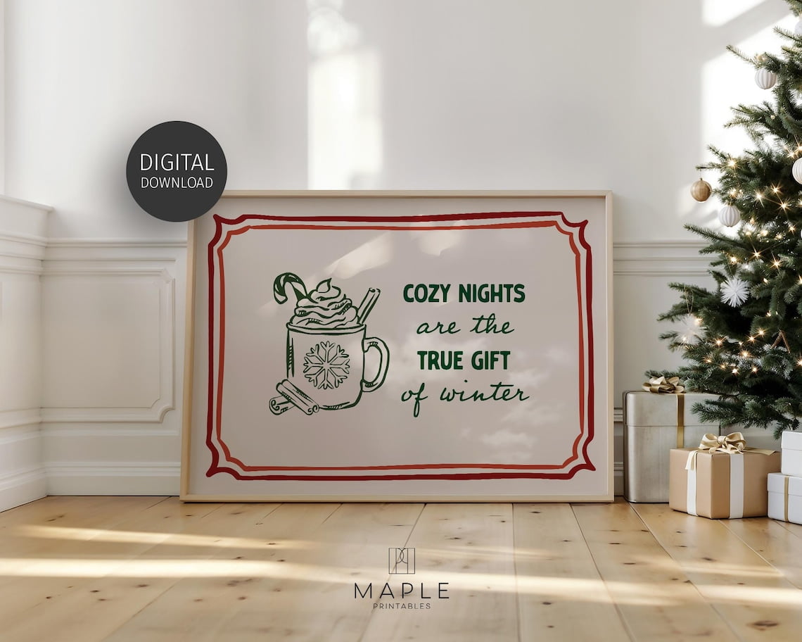Retro Winter Holiday Poster, 'Cozy Nights Are The True Gift Of Winter ...