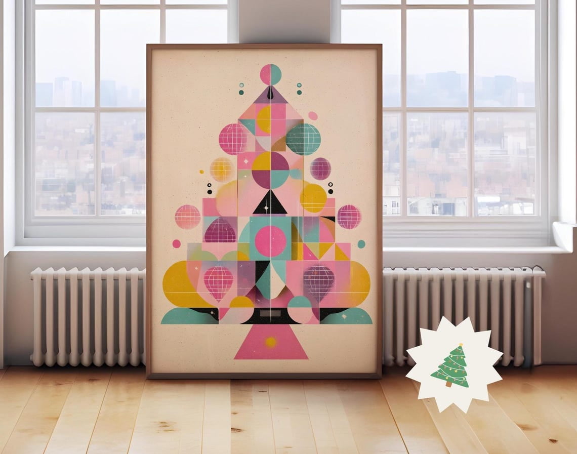 Retro Winter Holiday Tree Poster, Boho Winter Holiday Decor, Mid ...