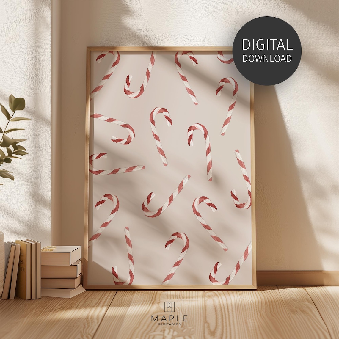 Retro Winter Poster, Preppy Candy Cane Poster, Decor, Trendy Festive ...