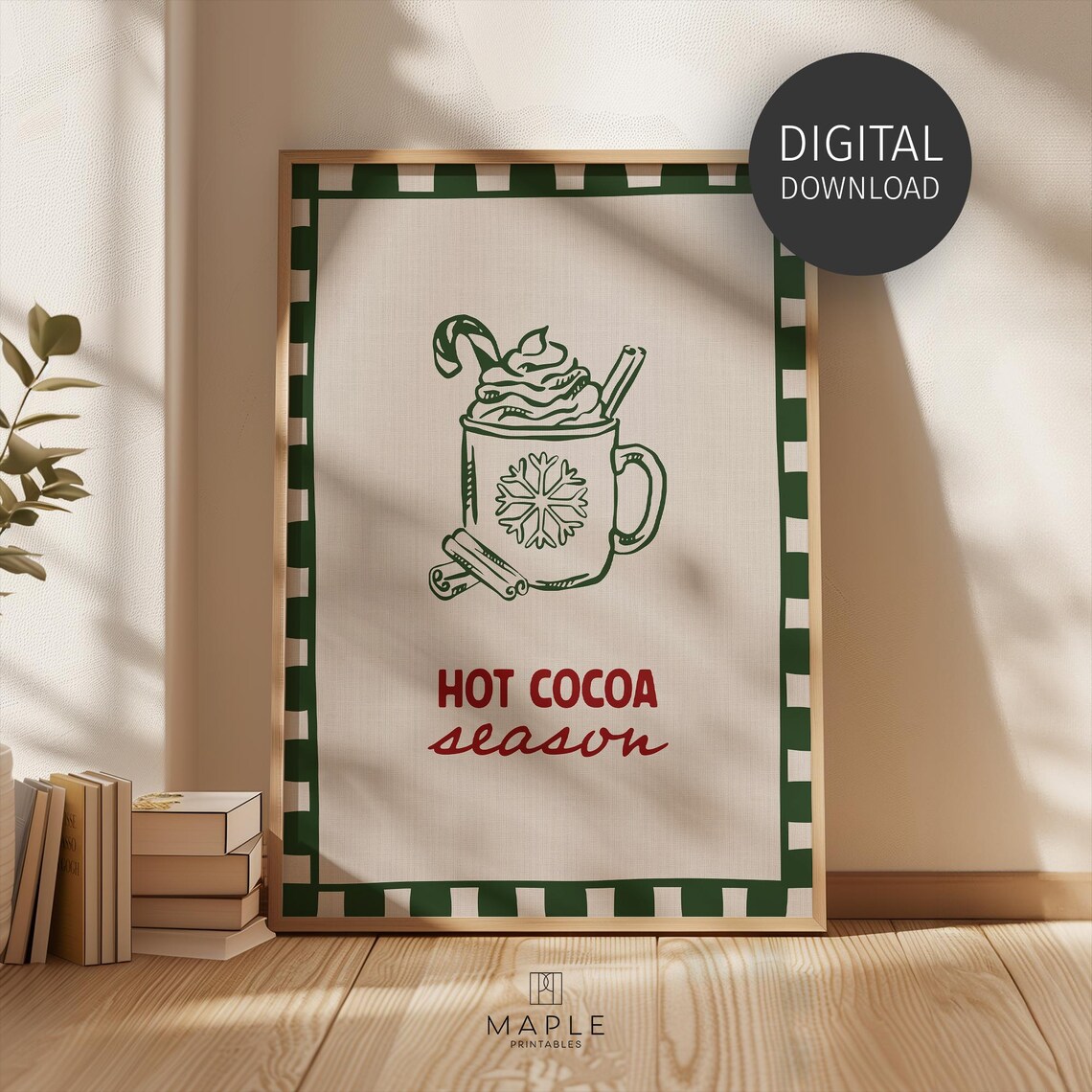 Retro Winter Poster, Preppy 'Hot Cocoa Season' Poster, Cozy Decor ...