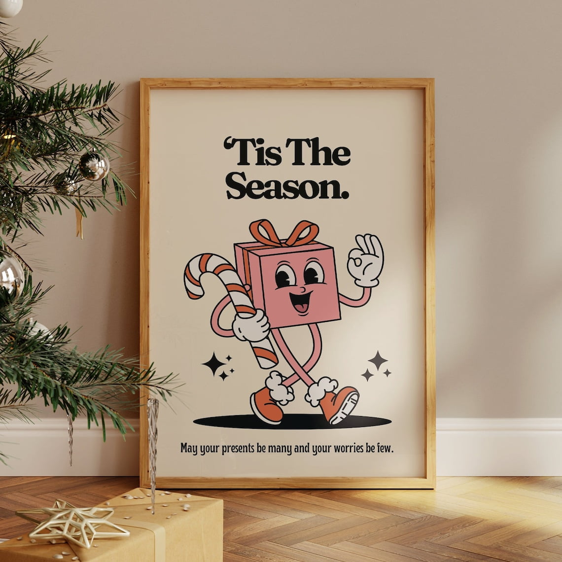 Retro Winter Poster, S Style Cartoon Character Art Print, Festive ...