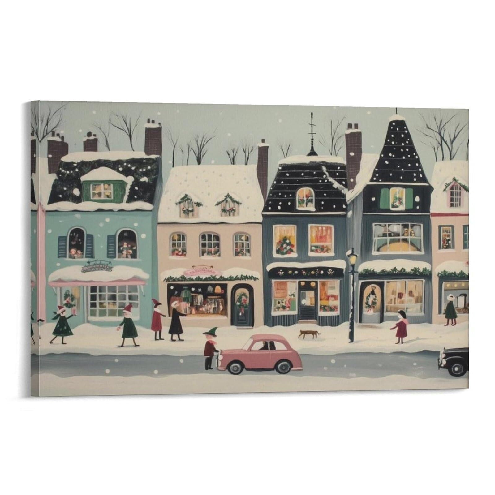 Retro Winter Printable Wall Art, Cute Winter Village Printable, Vintage ...