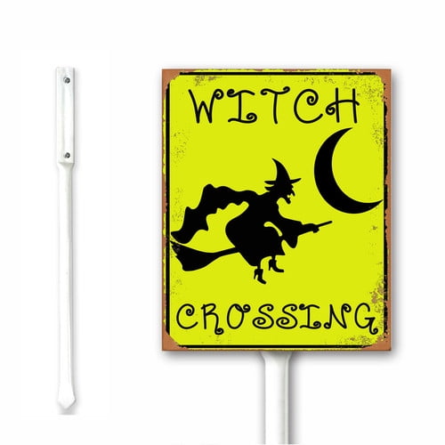 Retro Witch Crossing Yard Sign Halloween Haunted House Decorations ...