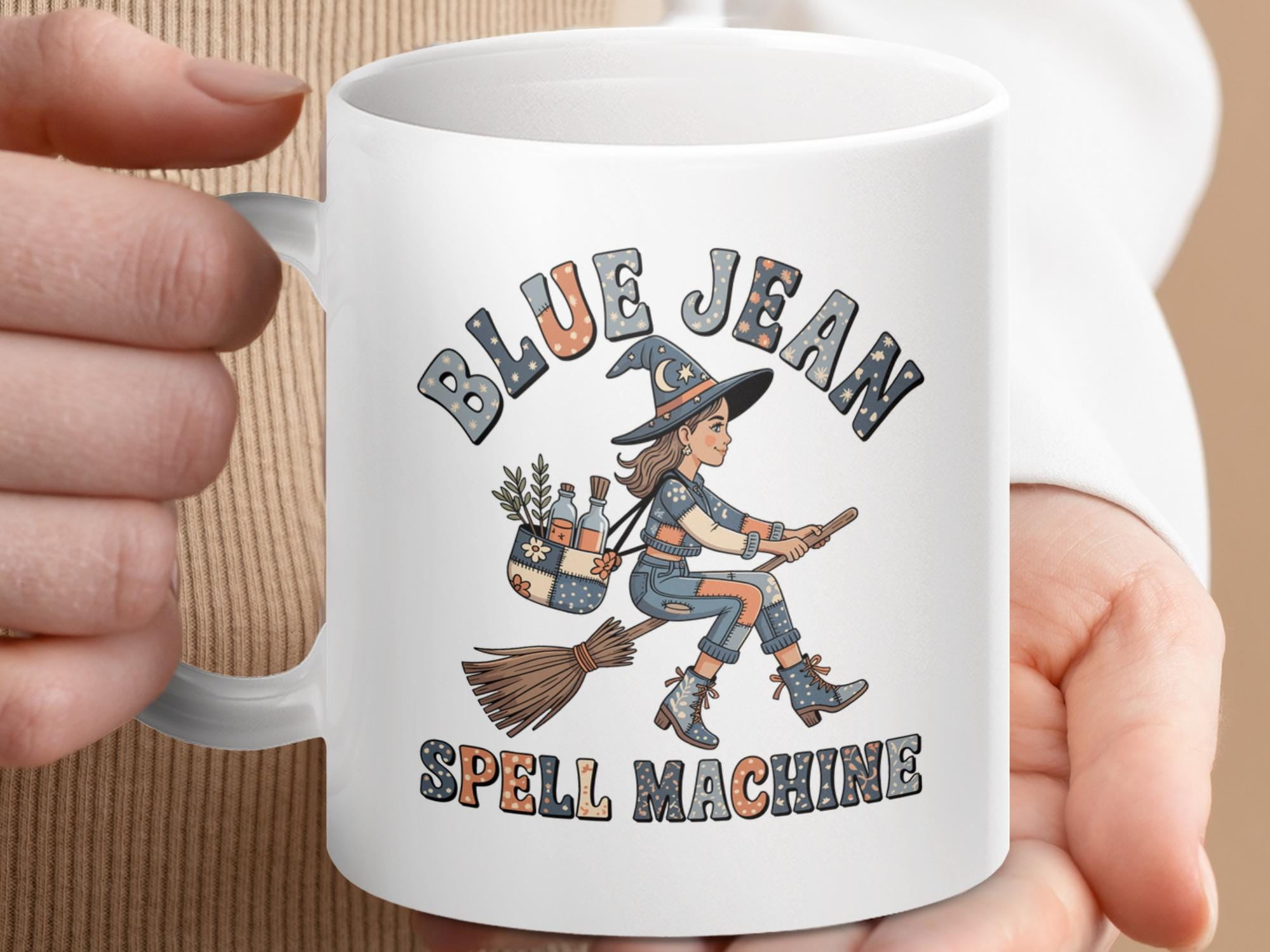 Retro Witch Mug, Blue Jean Spell Machine, Spooky Halloween Mug ...