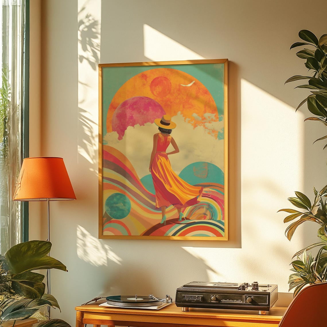 Retro Woman Wall Art, 70S Style Collage, Vibrant Colorful Aesthetic ...