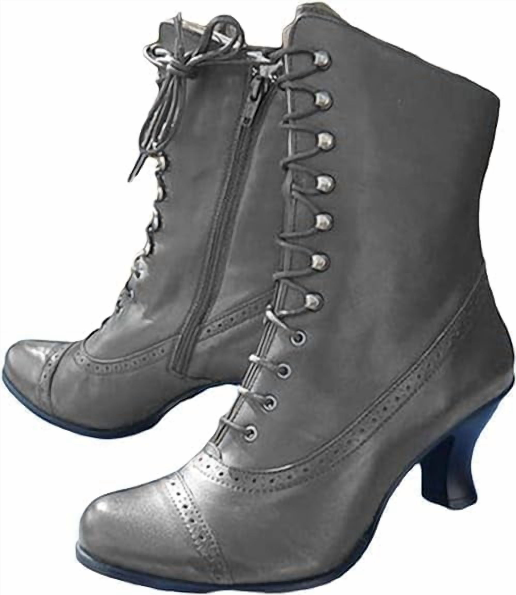 Retro Women's Boots - Lace-Up Design with Comfortable Chunky Heel, Fall ...