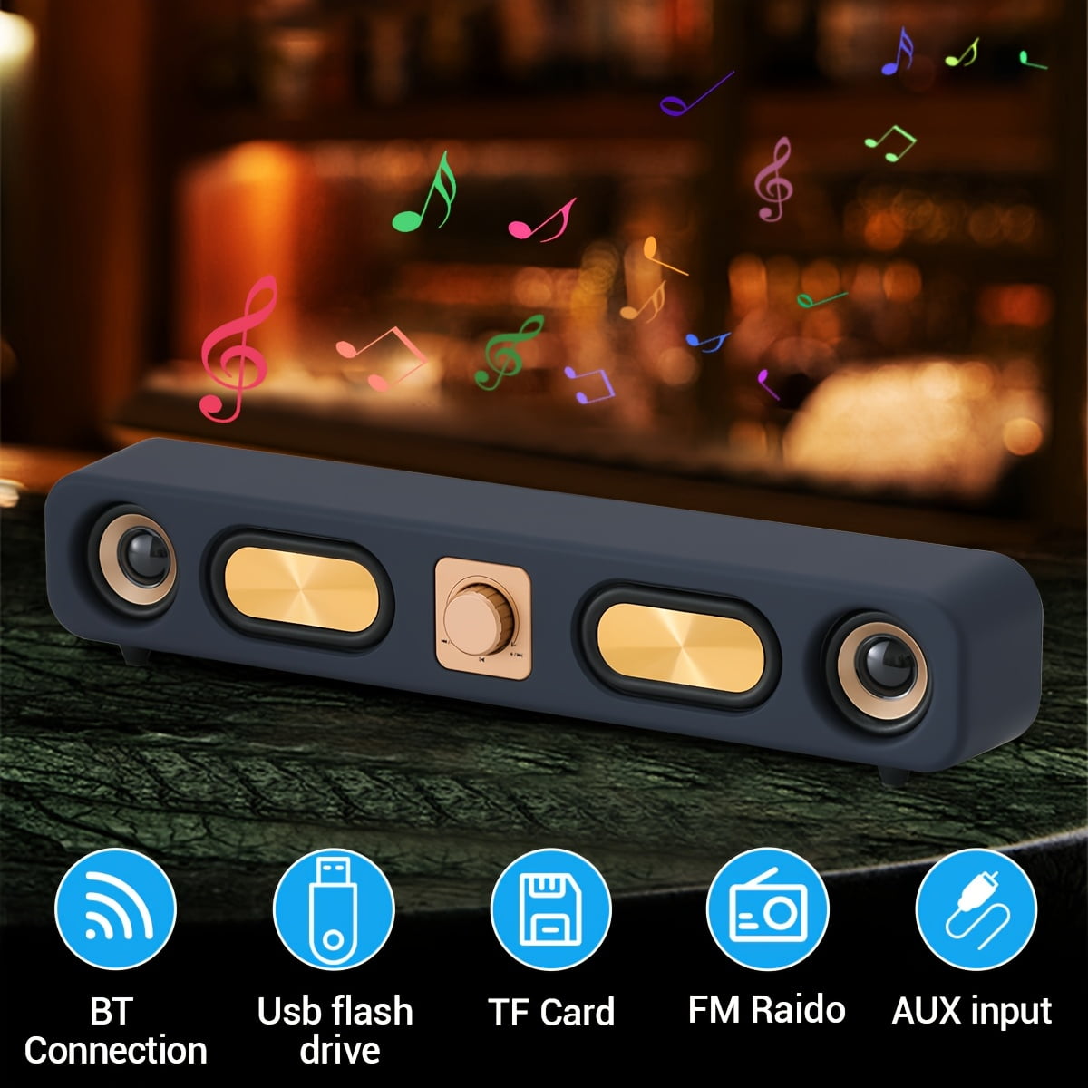 Retro Wood Bluetooth Speaker with Dual 2" Woofers, Wireless Sound Bar ...