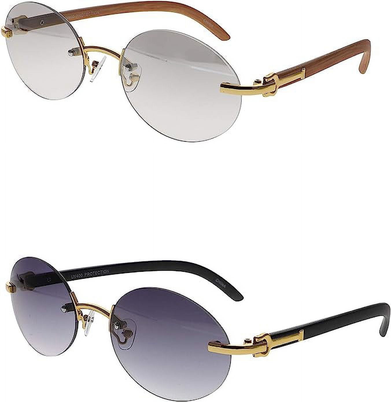 Retro Wood Buffs Vintage Style Gangster Rimless Clear Lens Oval Eye ...