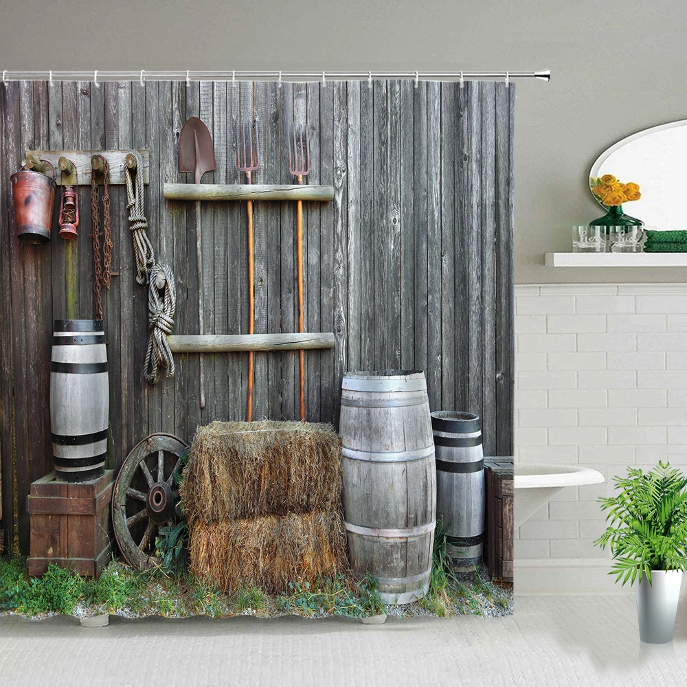 Retro Wood Doors Shower Curtain Rustic Old Vintage Barn door Fabric ...