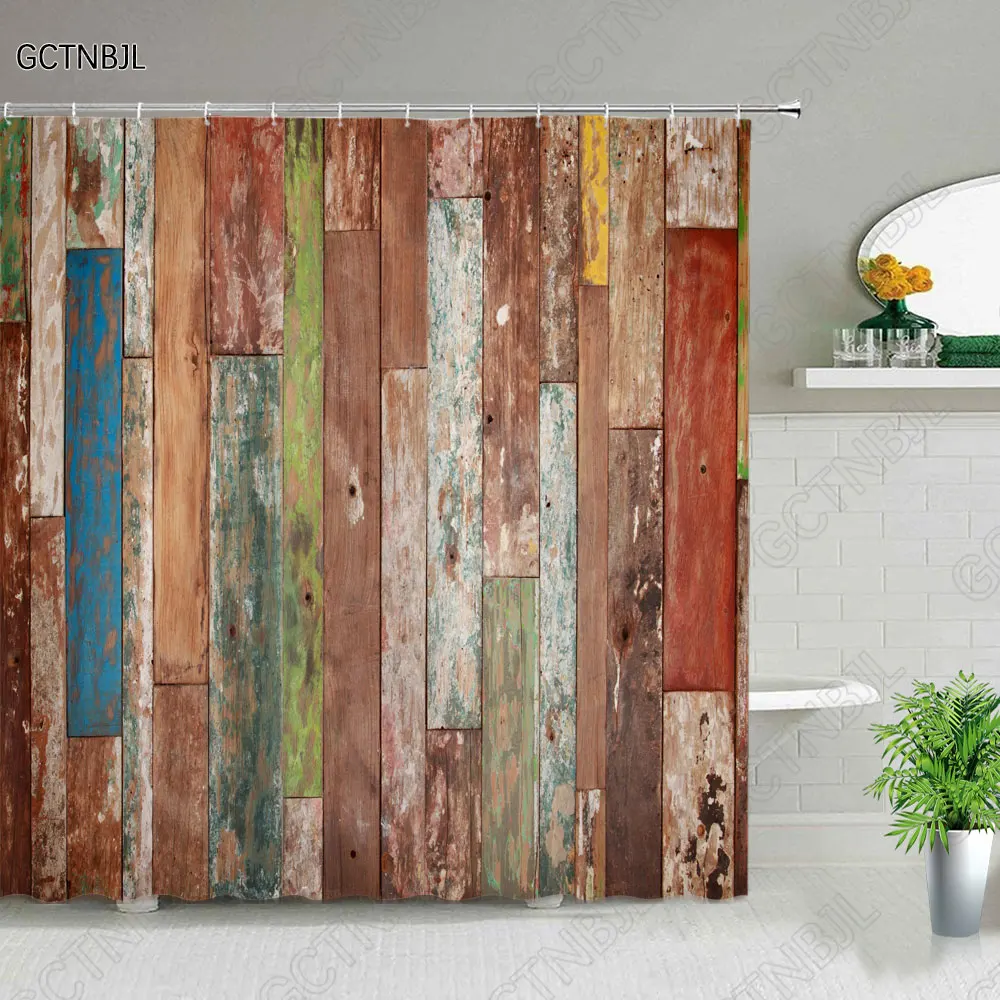 Retro Wood Doors Shower Curtain Rustic Old Vintage Barn door Fabric ...