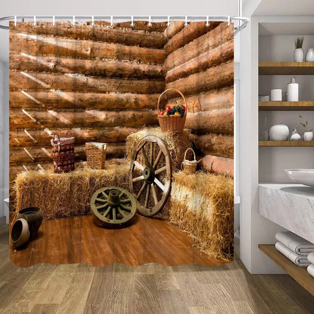 Retro Wood Doors Shower Curtain Set Rustic Old Vintage Barn door Fabric ...