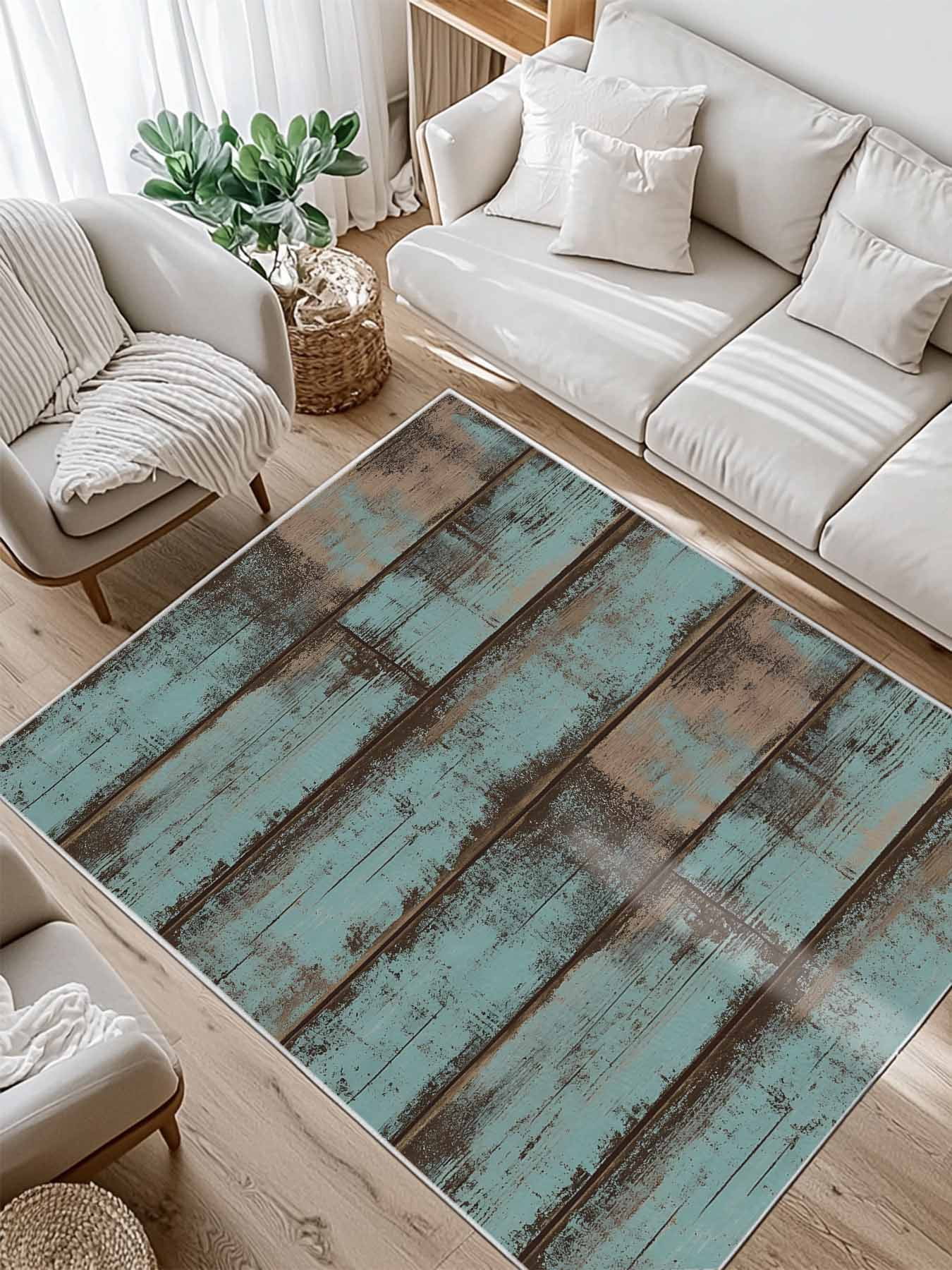 Retro Wood Grain Area Rug for Bedroom 3x5 Ft Gradient Barn Door ...