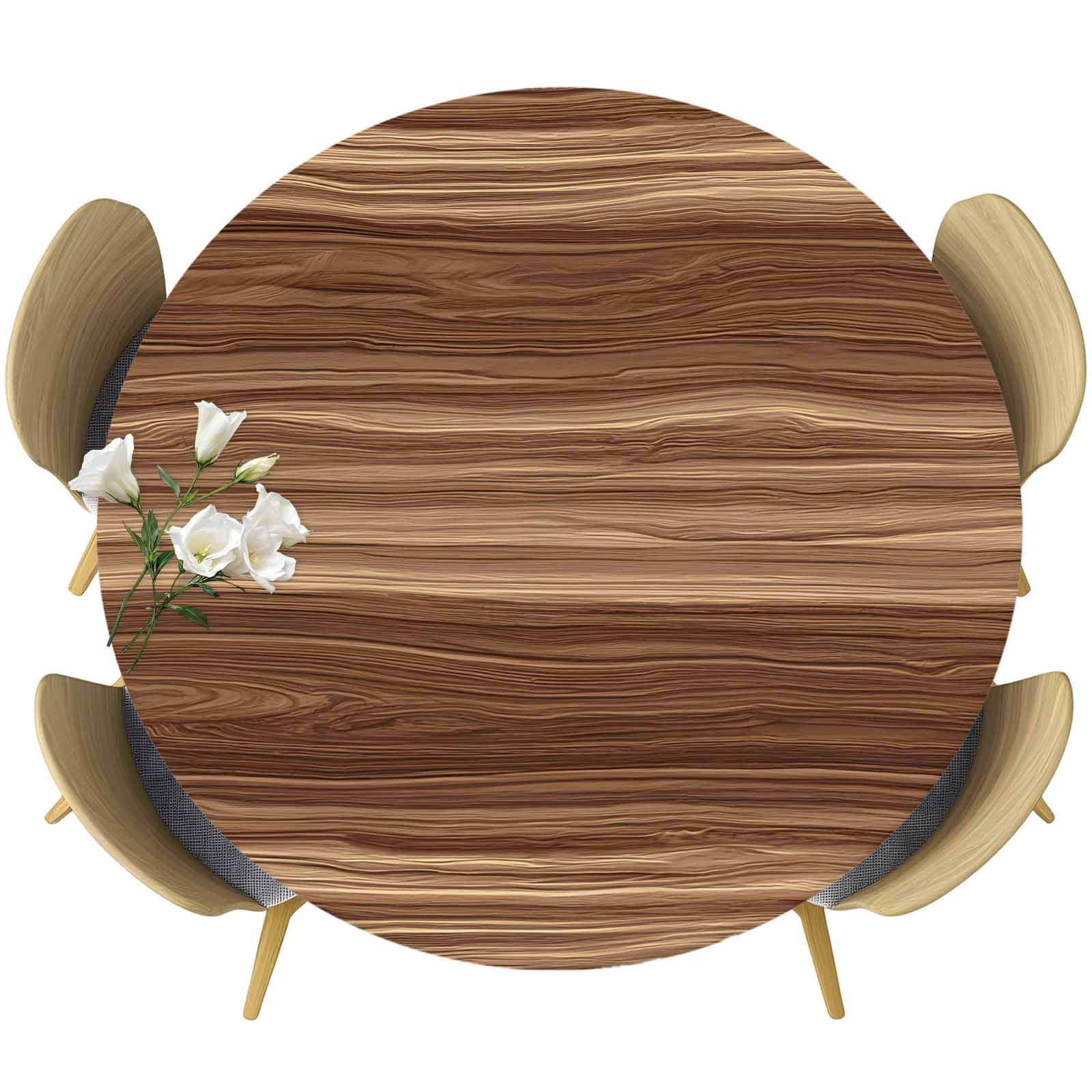 Retro Wood Grain Brown Round Fitted Tablecloth with Elastic Edge ...