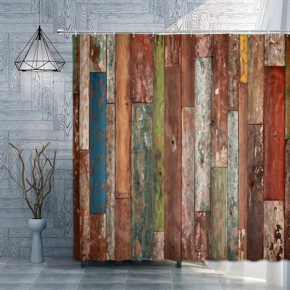 Retro Wood Grain Shower Curtain Brown Old Hardwood Floor Plank Natural