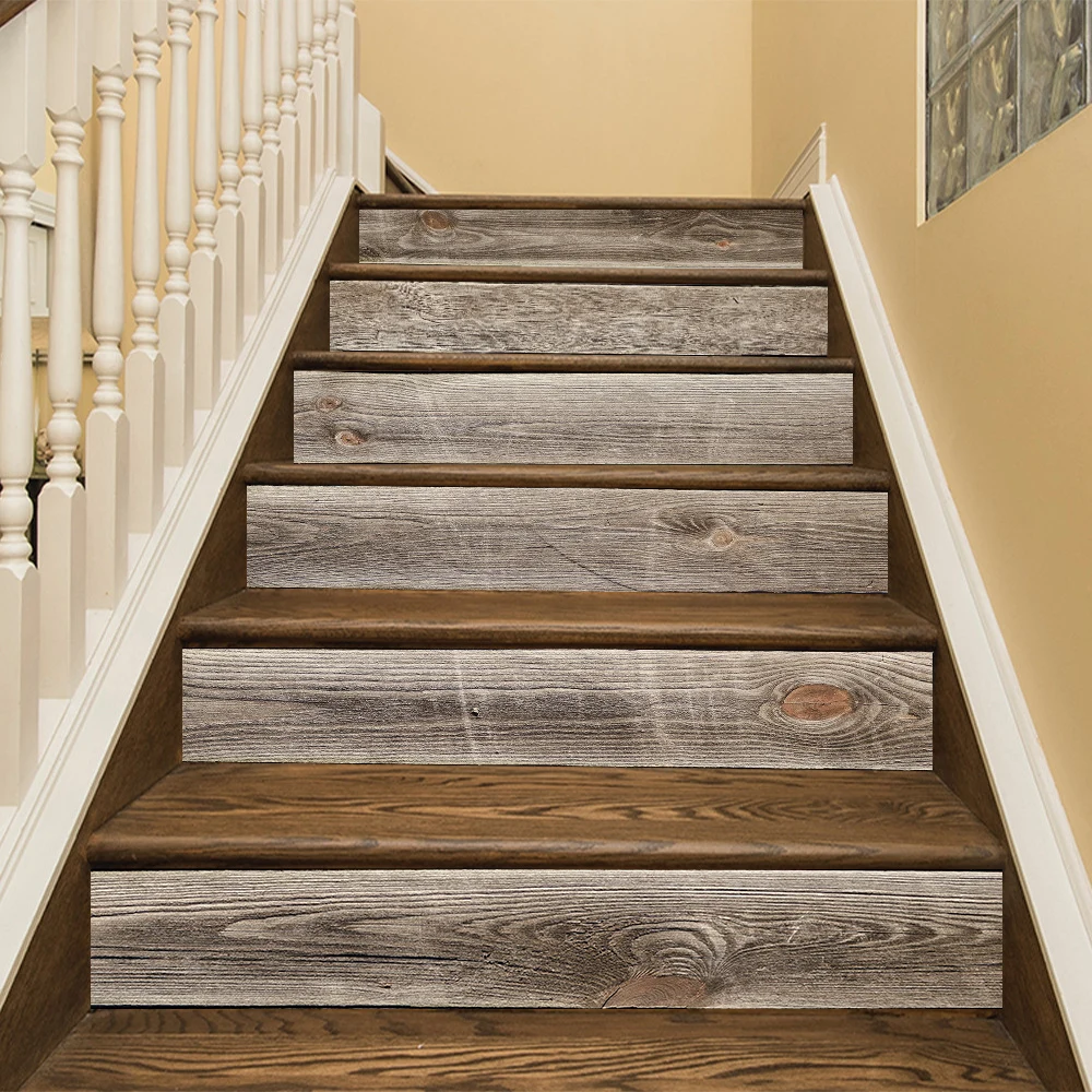 Retro Wood Grain Stair Sticker Vinyl PVC Waterproof Self-Adhesive ...